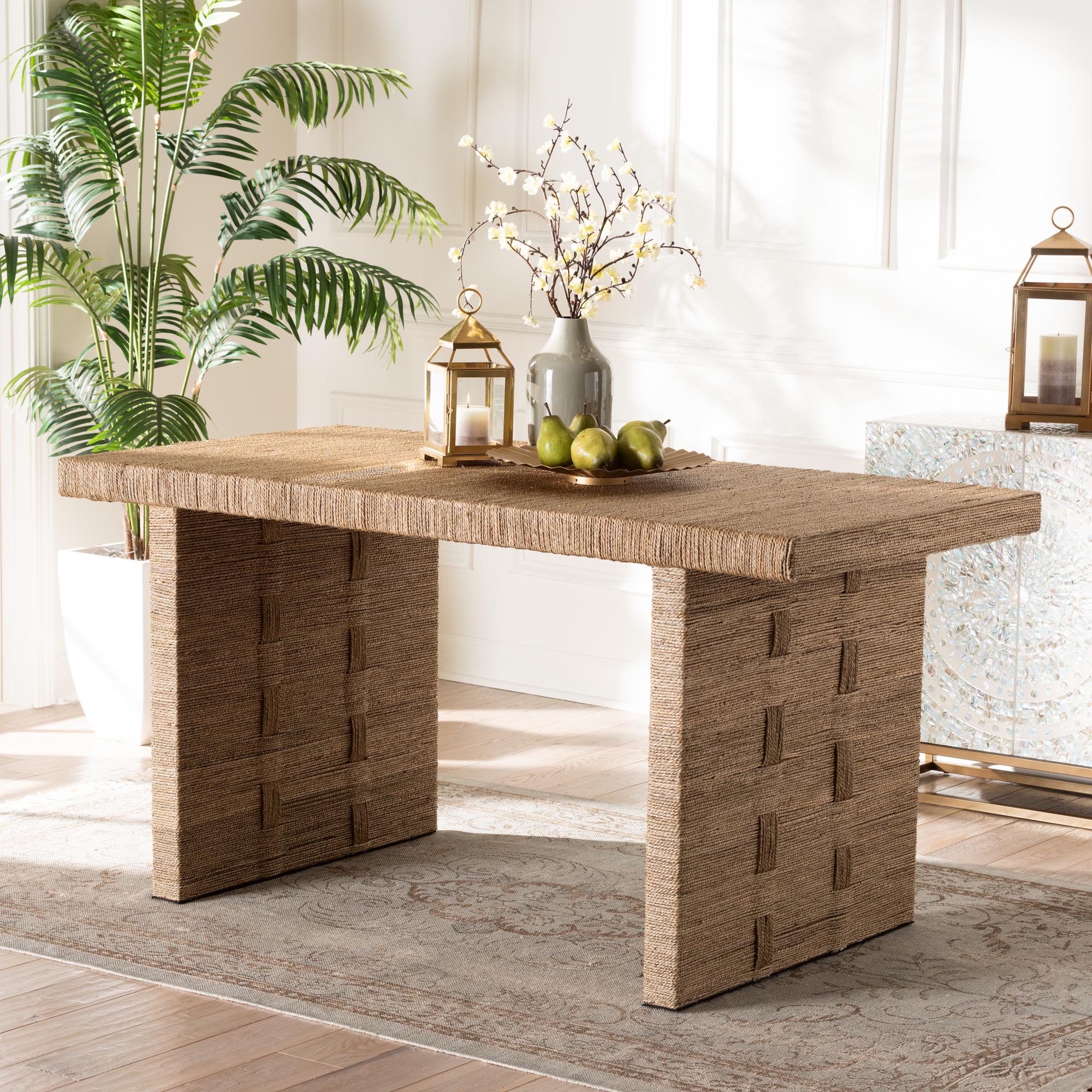 bali & pari Daijiro Modern Bohemian Natural Brown Seagrass and Wood ...