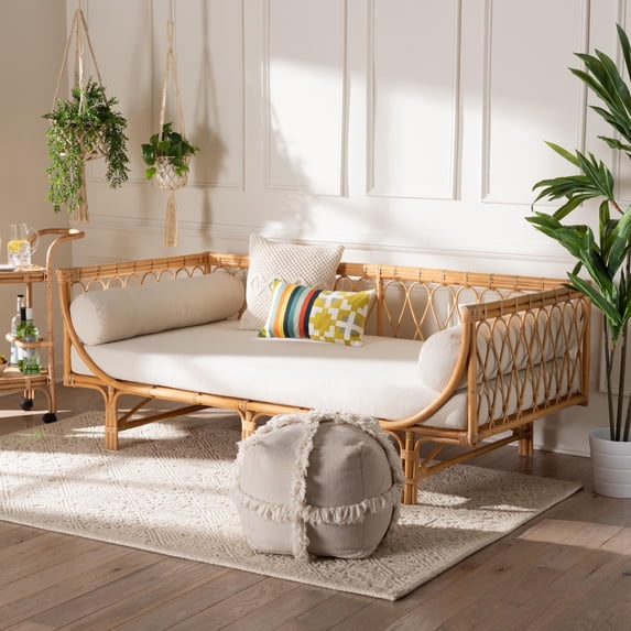 bali & pari Davida Modern Bohemian Natural Brown Rattan Daybed ...