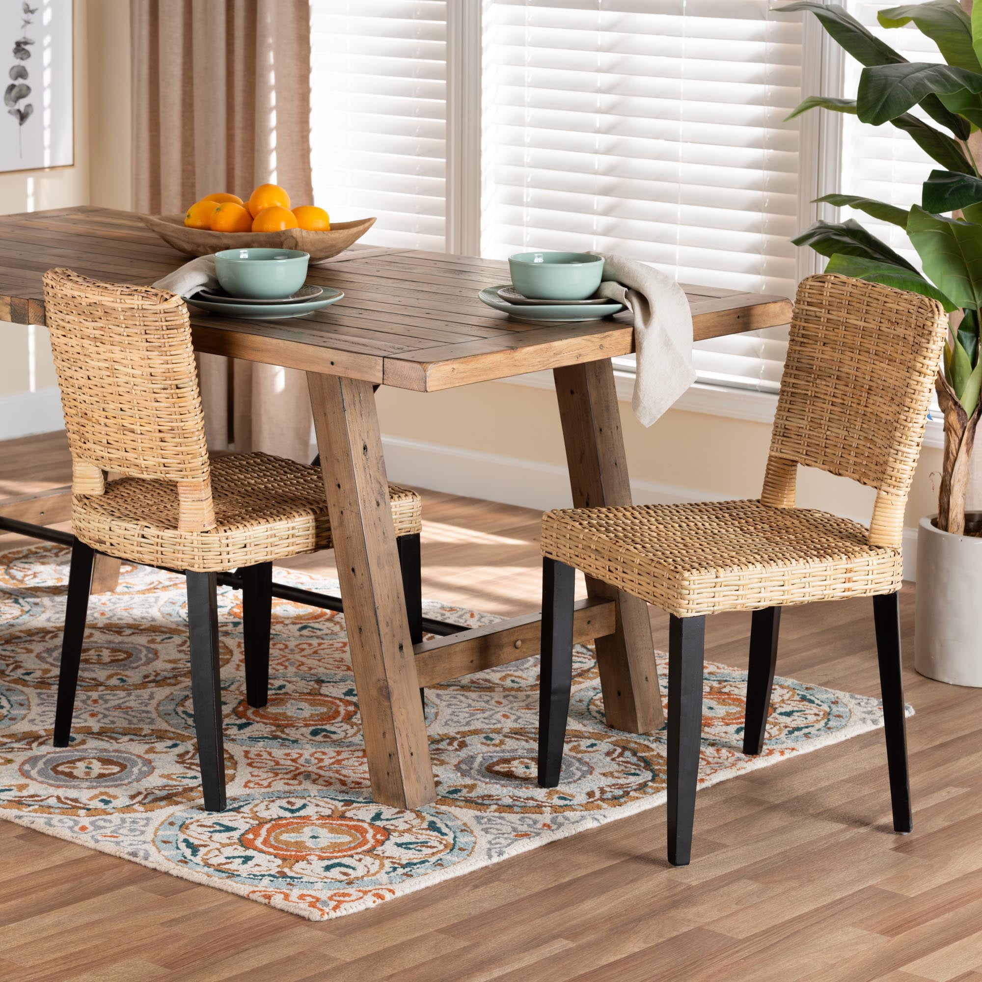 bali & pari Dermot Rattan and Mango Wood BOHO Dining Chairs, Set of 2 ...