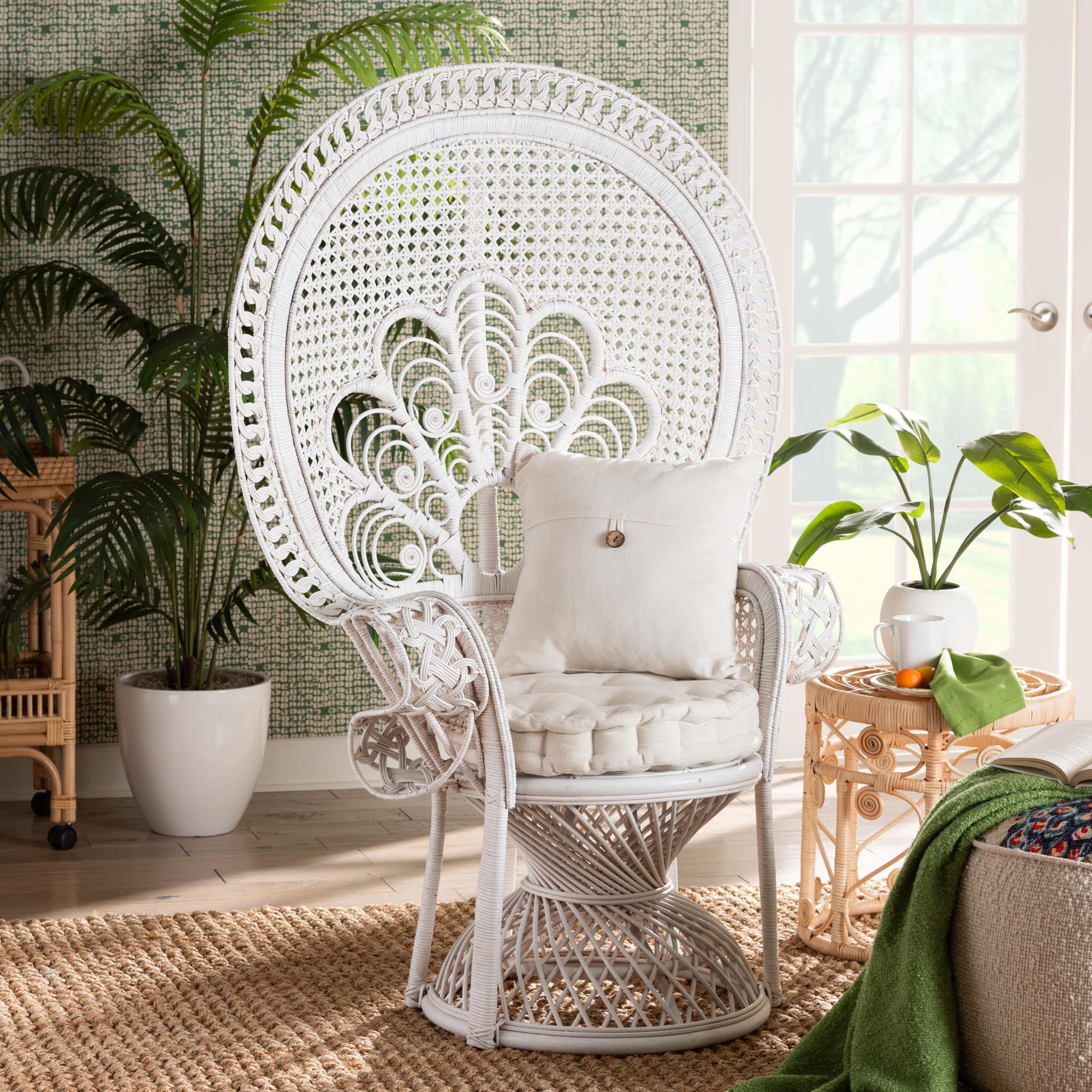 bali & pari Ediva Rattan BOHO Peacock Chair, White - Walmart.com