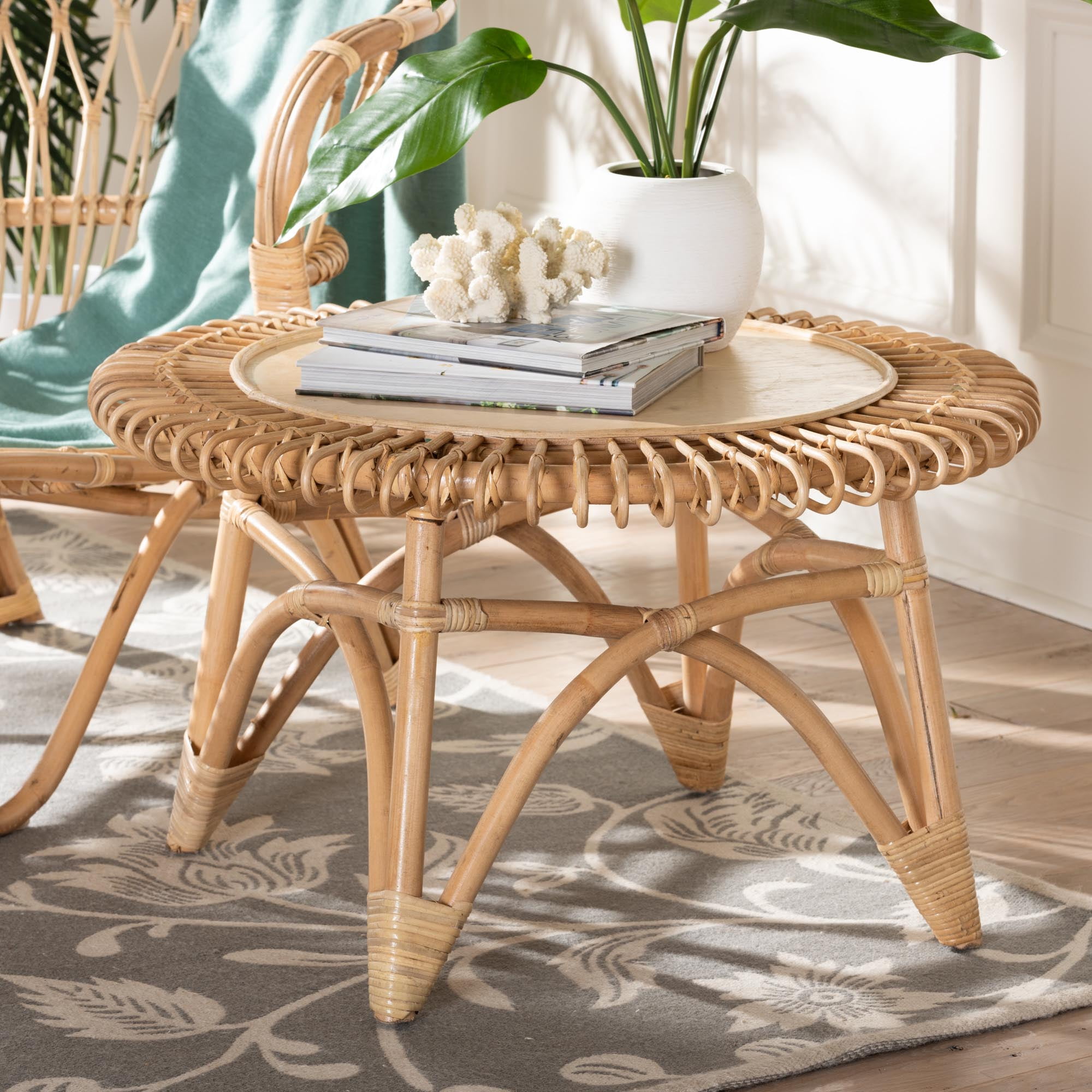 Round wooden boho coffee table store