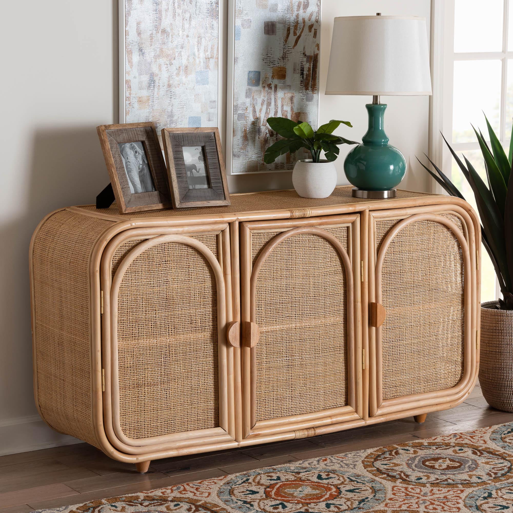 bali & pari Evania Boho Storage Cabinet, 3-Door, Natural - Walmart.com