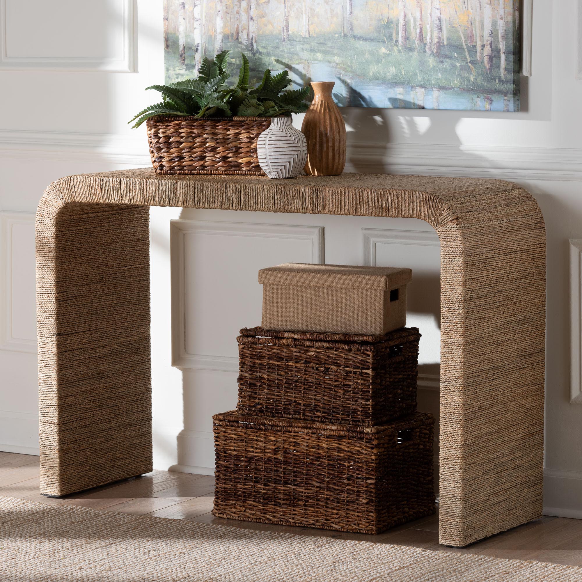 Eviana Japandi Console Table - Natural Brown - Sturdy Wood Frame ...