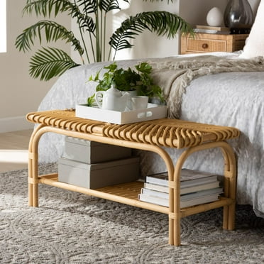 bali & pari Ishana Boho Storage Bench, Natural Rattan, Natural ...