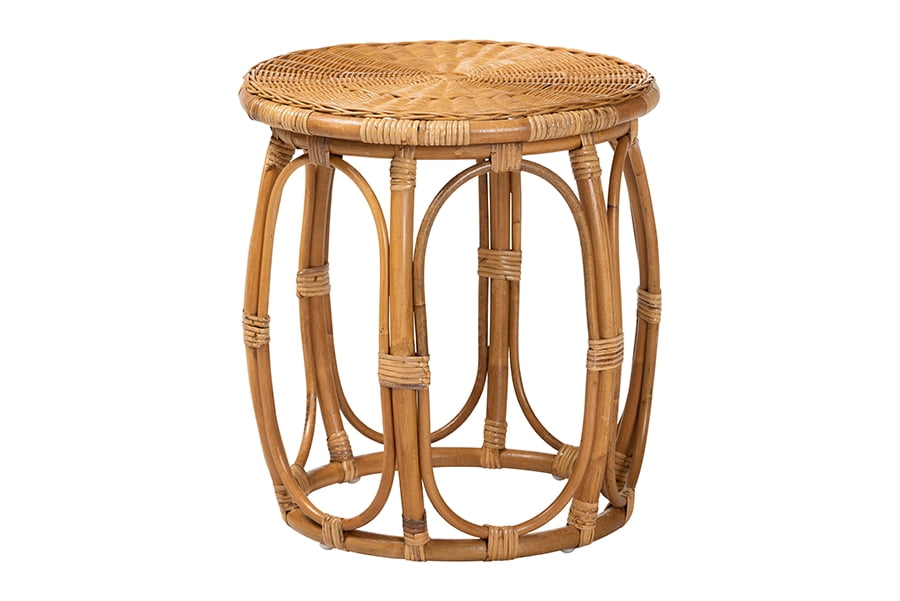 bali & pari Jayana Natural Rattan Round End Table - Handwoven Wicker ...
