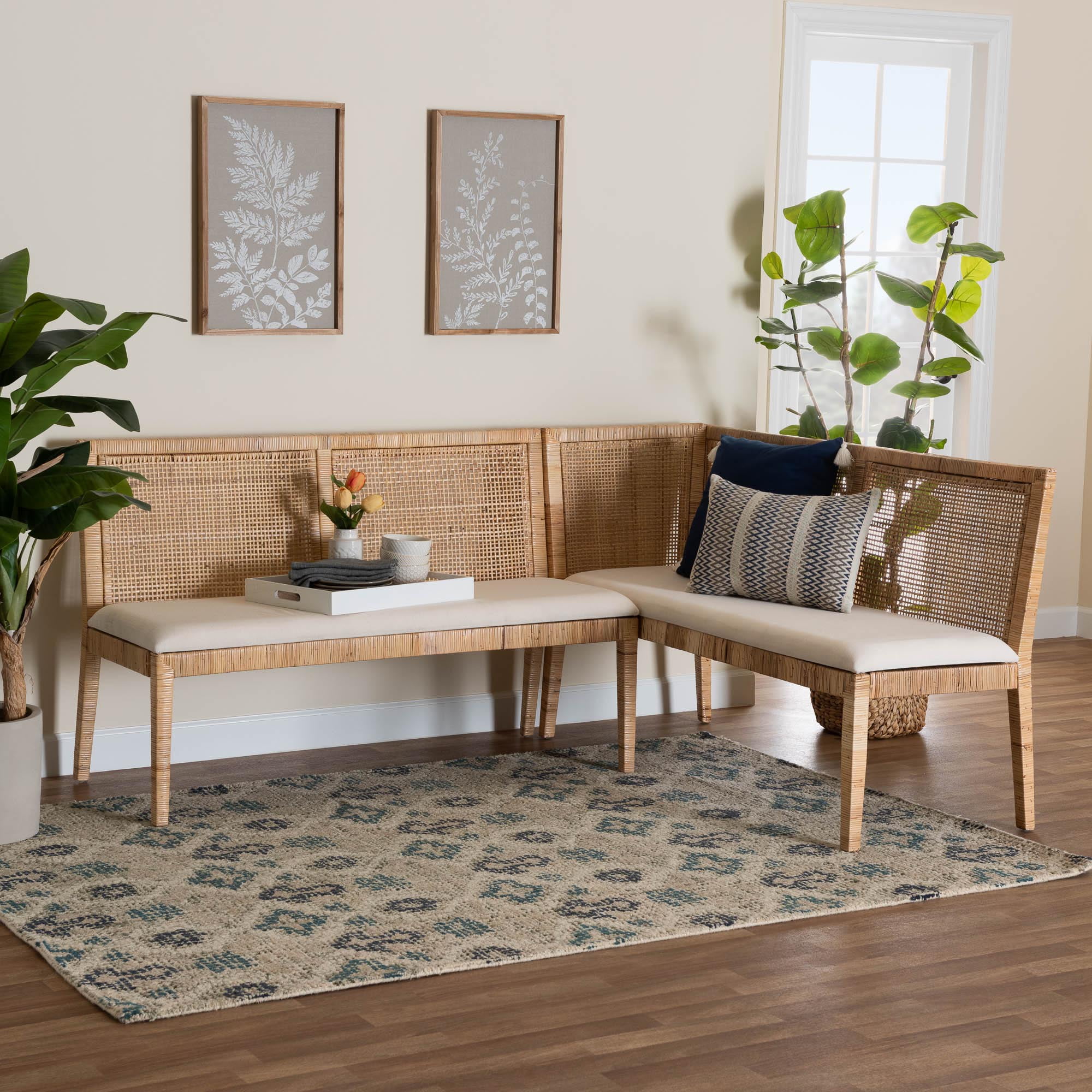 Kalimantan Boho Dining Banquette Set - Acacia Wood & Rattan - Walmart.com