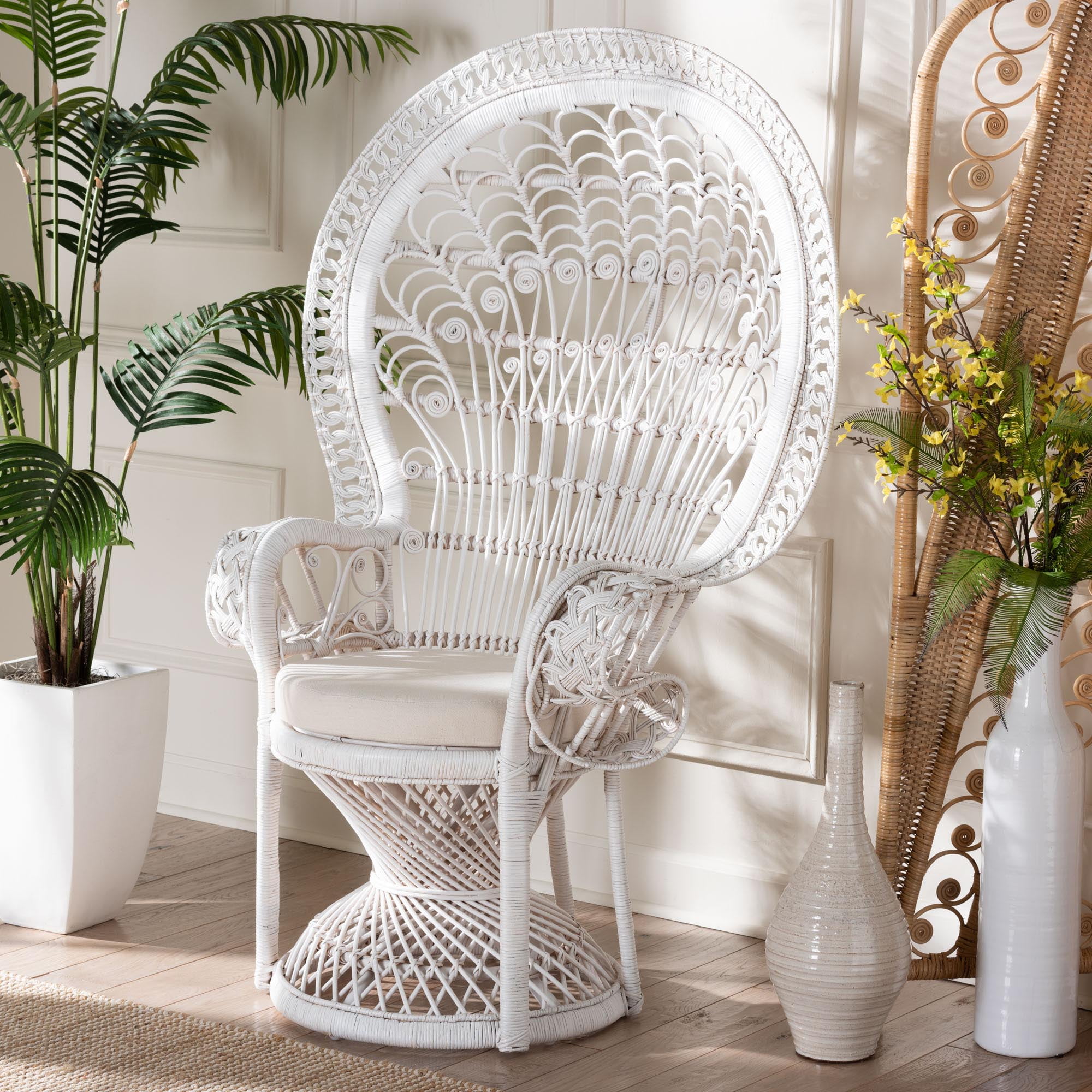 Bali Pari Kallima Rattan Boho Peacock Chair White