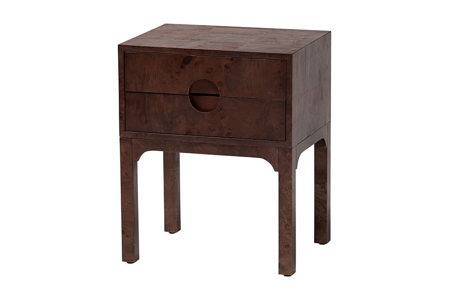bali & pari Kayla Real Burl Wood Nightstand in Dark Walnut Brown ...