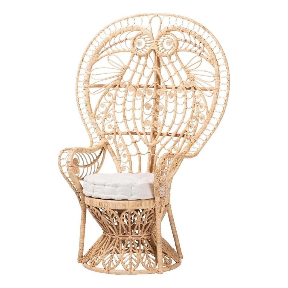 bali & pari Kimiko Natural Rattan Peacock Chair with Cushion Wicker ...