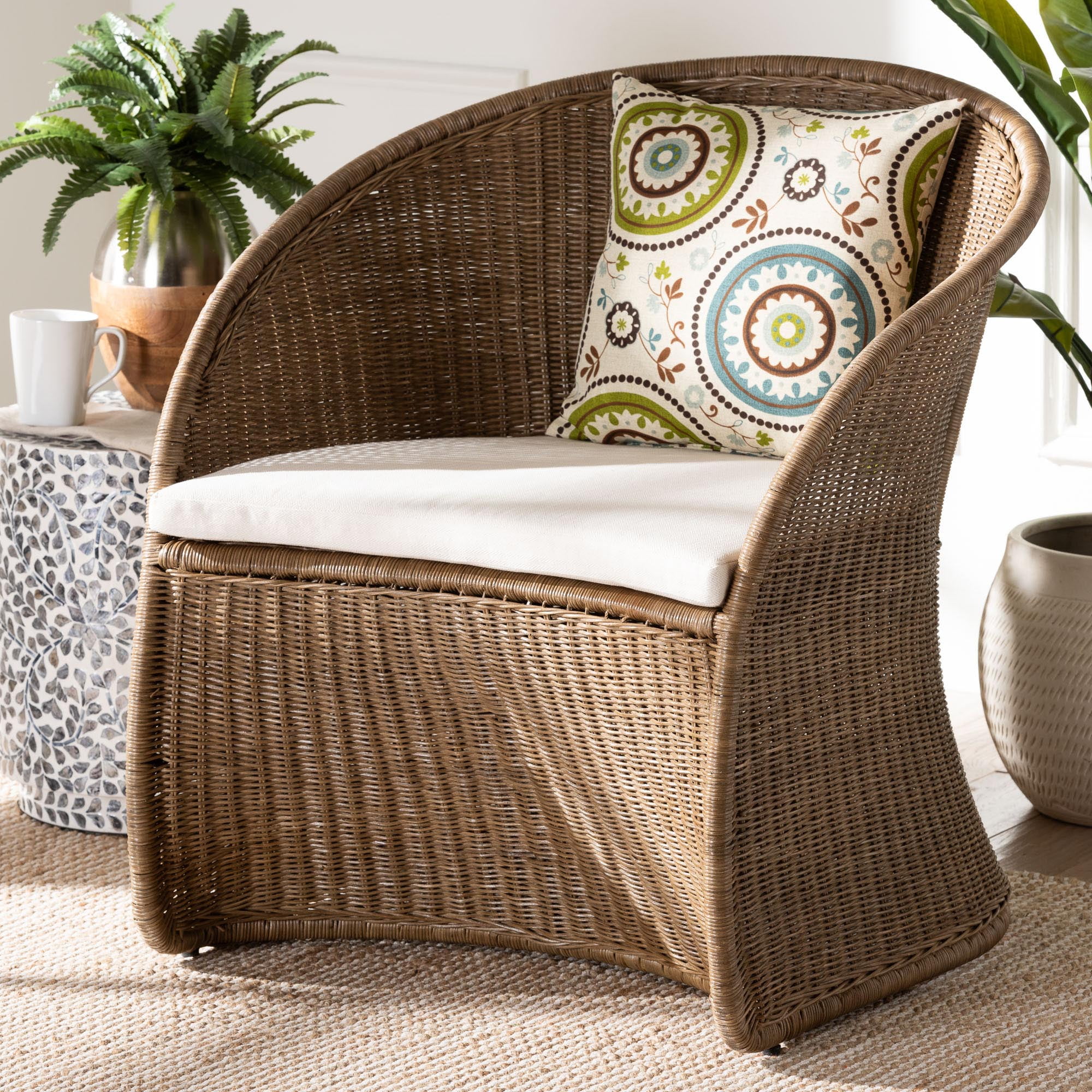 bali & pari Kintamani Boho Accent Chair Greywashed Rattan Cushion ...
