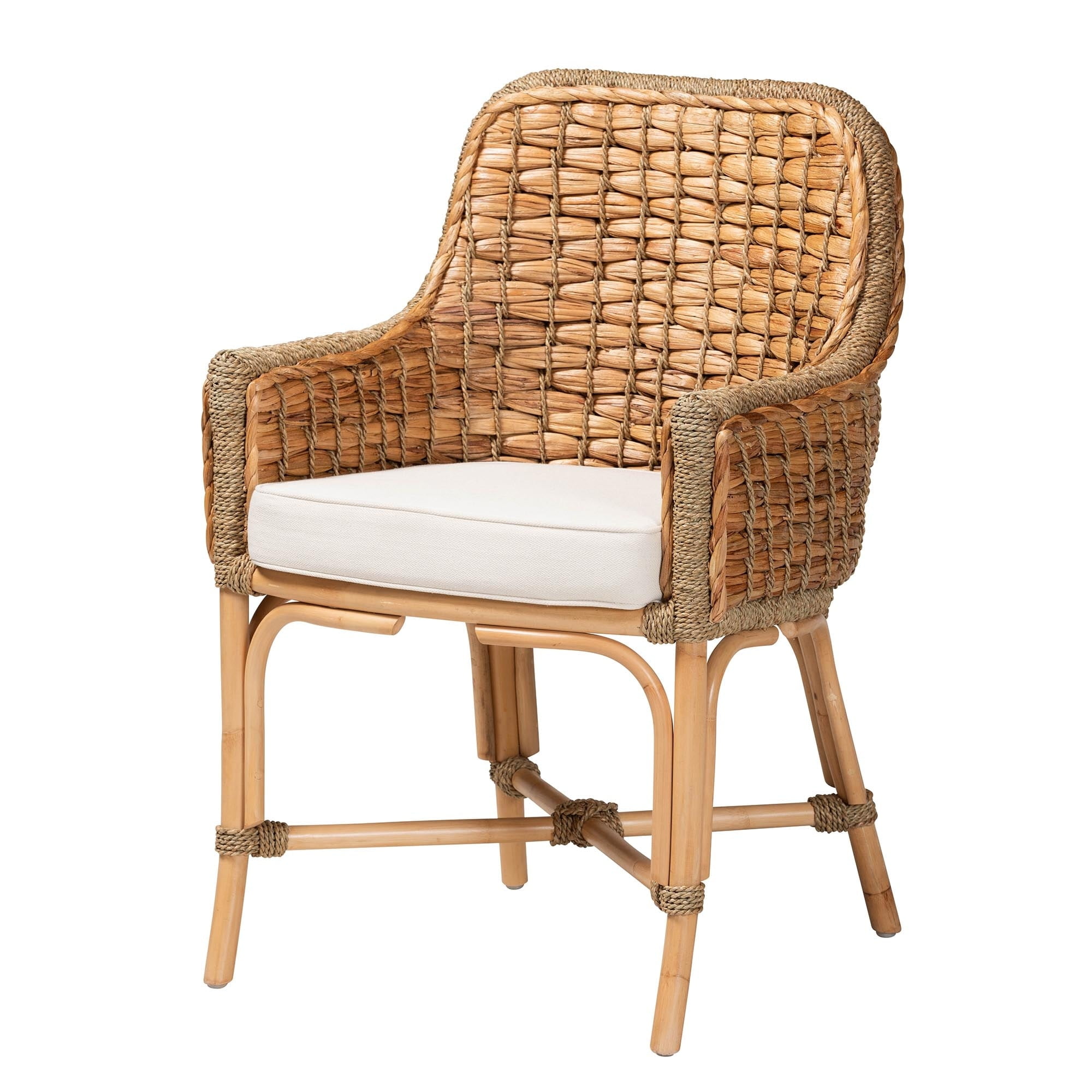 bali & pari Kyle Bohemian Natural Brown Woven Rattan Dining Arm Chair ...