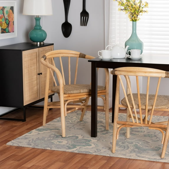 bali & pari Kyoto Modern Bohemian Natural Brown Rattan Dining Chair ...