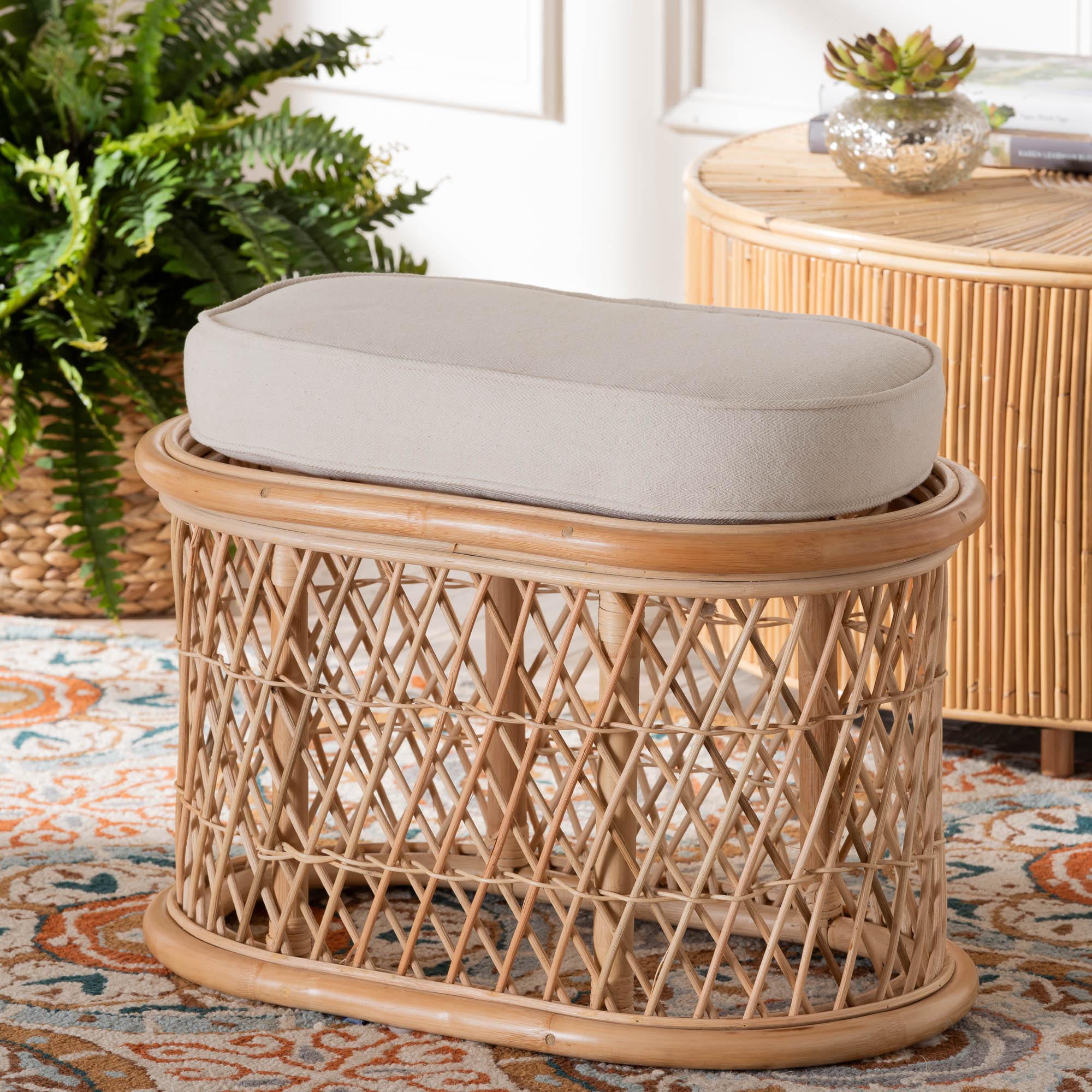 bali & pari Ladonna Bohemian Ottoman Footstool, Natural Rattan ...