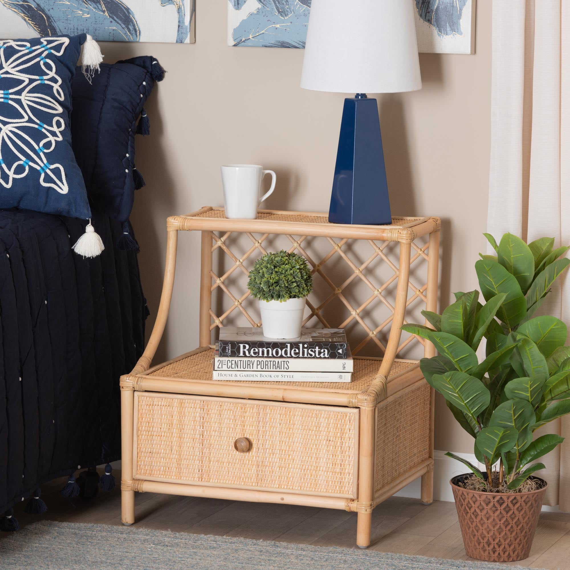 bali & pari Lalo Rattan BOHO Nightstand, 1-Drawer, Natural Brown ...