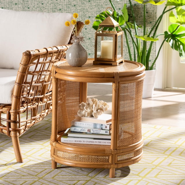 bali & pari Louis Modern Bohemian Natural Brown Rattan End Table ...
