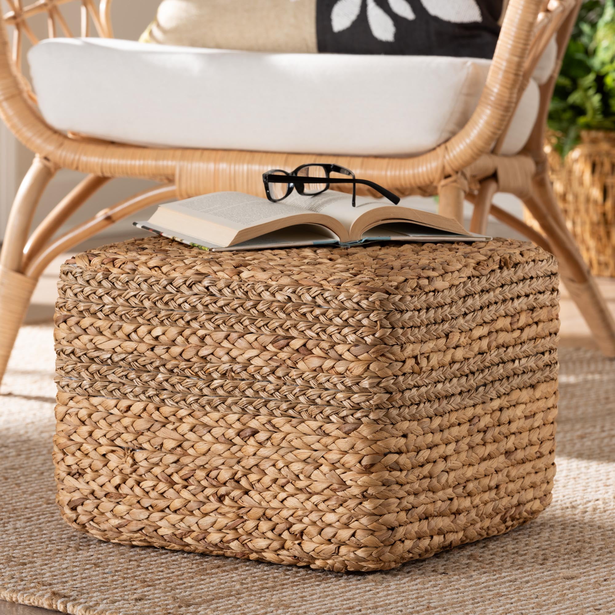 Marella Bohemian Seagrass Footstool - Natural Woven Design - Walmart.com