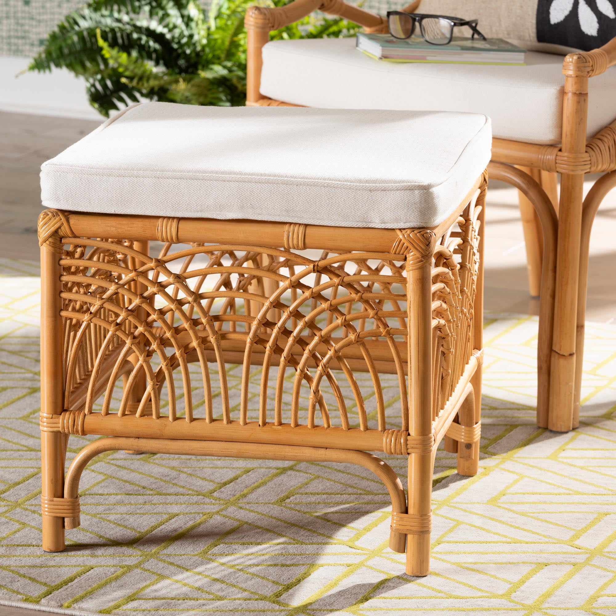 Materra Modern Bohemian Rattan Footstool - Brown - Walmart.com