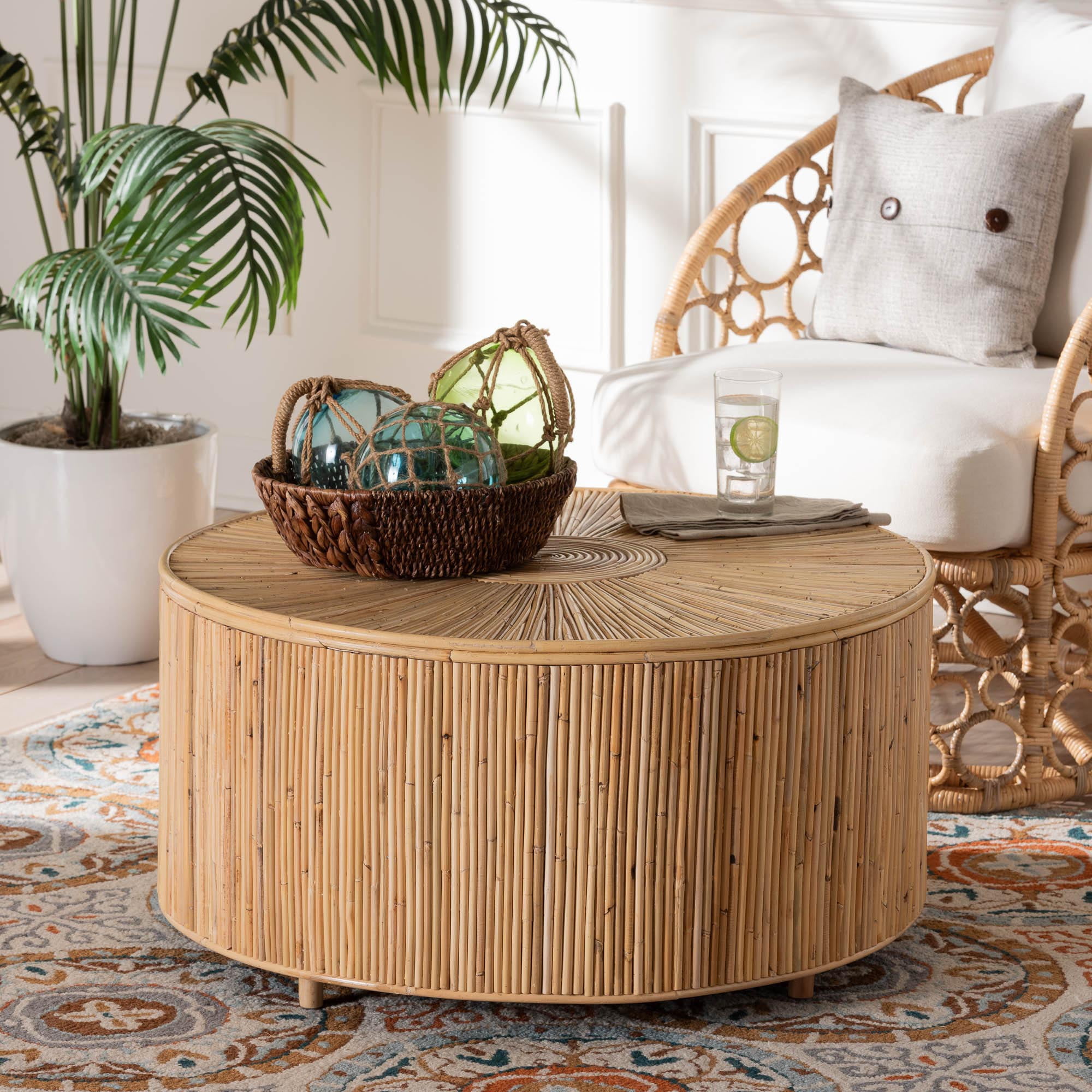 bali & pari Miami Boho Coffee Table, Natural Rattan, Light Honey ...