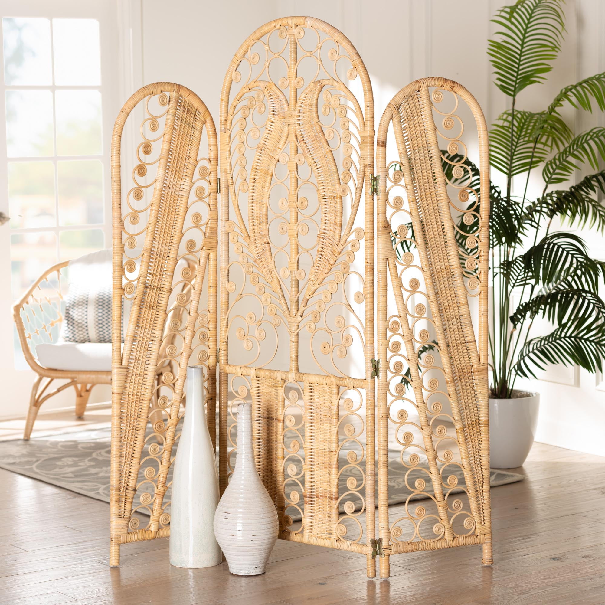 bali & pari Nadra Rattan BOHO Room Divider, Natural Brown - Walmart.com