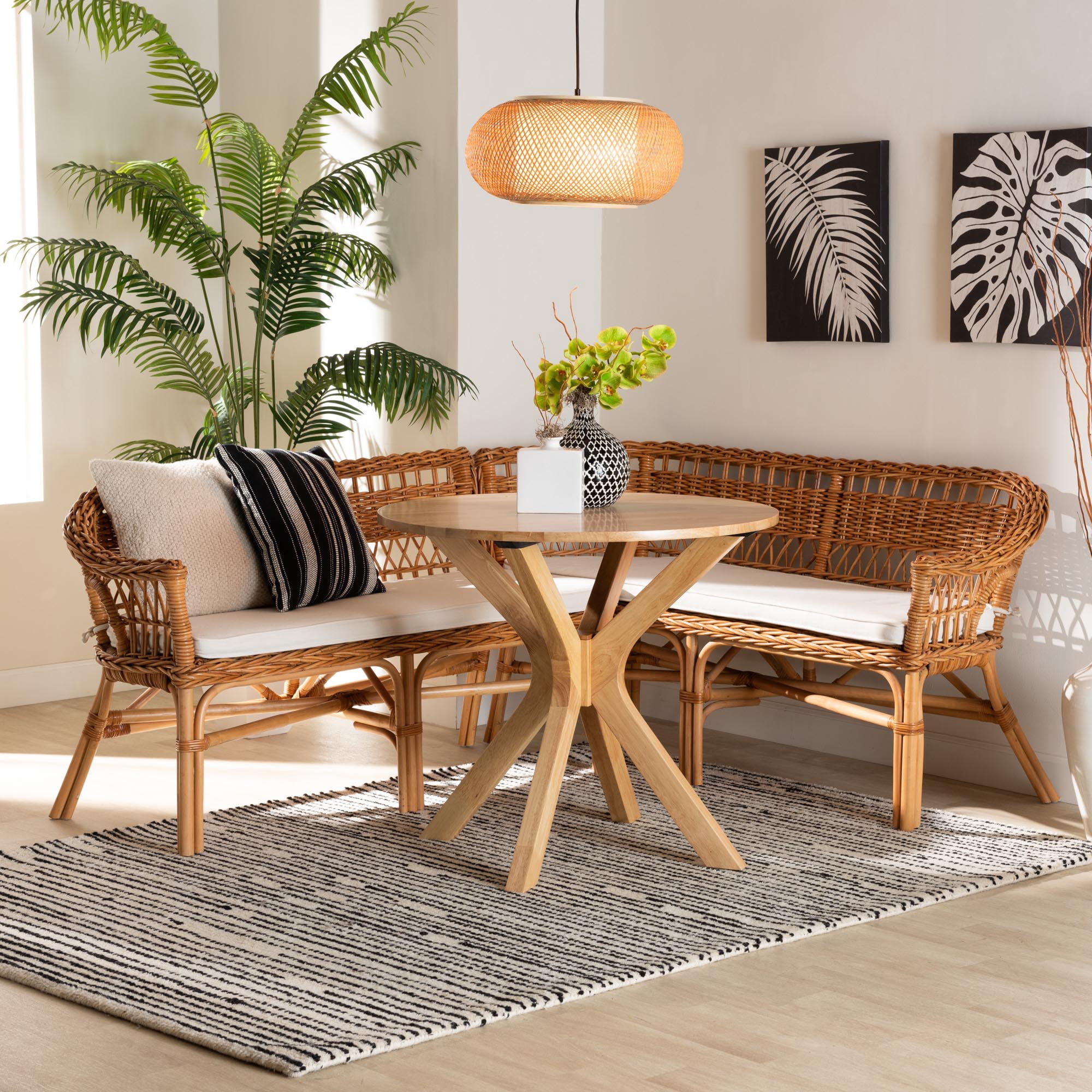 bali & pari Nella Modern Bohemian Natural Brown Rattan 2-Piece Dining ...