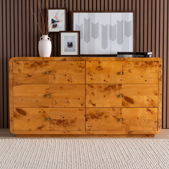 bali & pari Netra Modern Dresser, 6-Drawer, Light Mappa Burl - Walmart.com