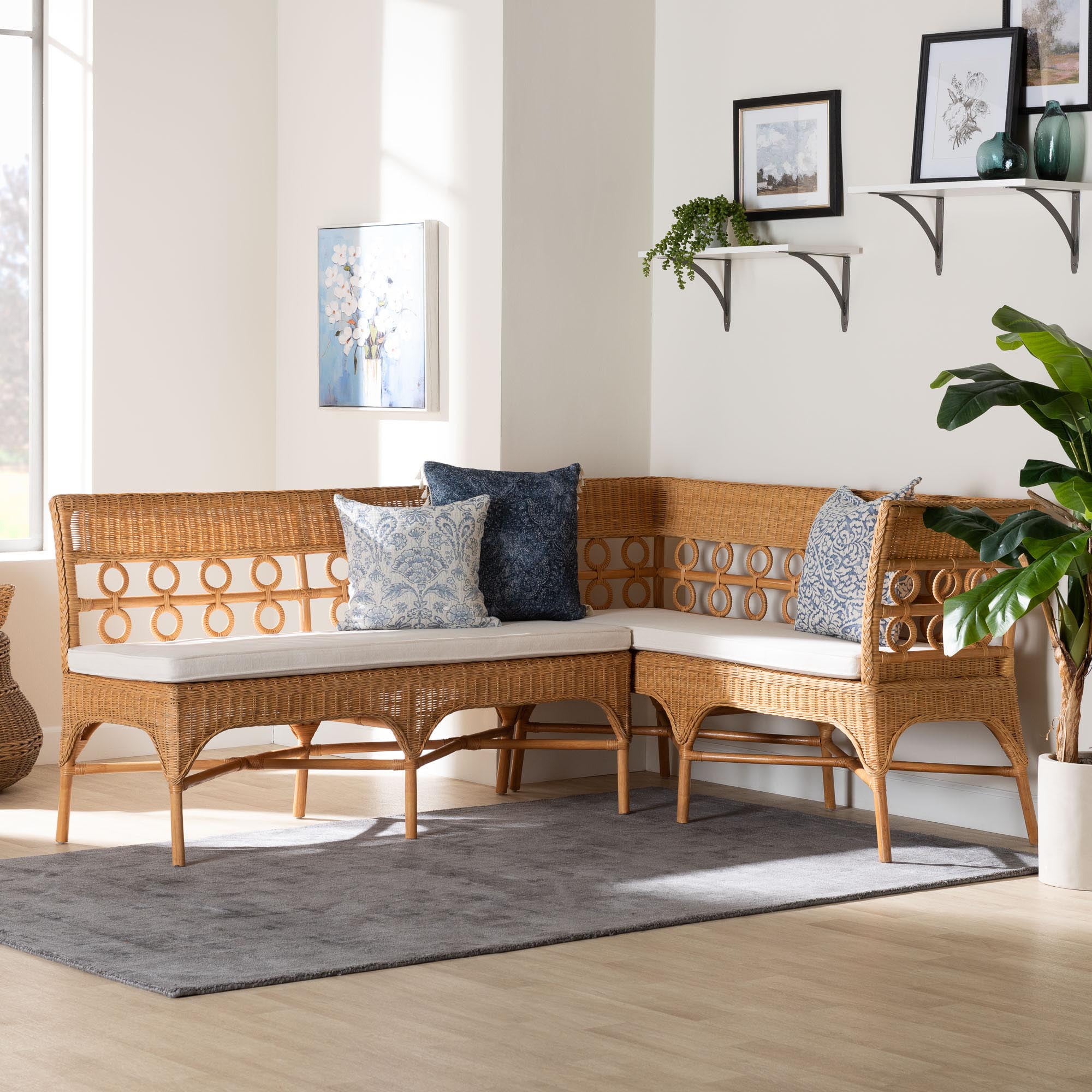 bali & pari Oxford Boho Dining Nook Bench Set, 2-Piece, Light Honey ...