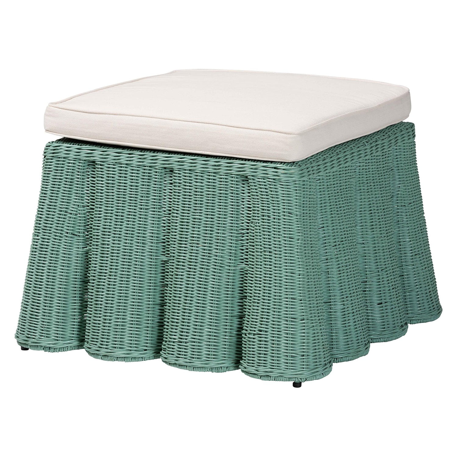 bali & pari Palm Bohemian Seafoam Green Scallop Rattan Ottoman ...