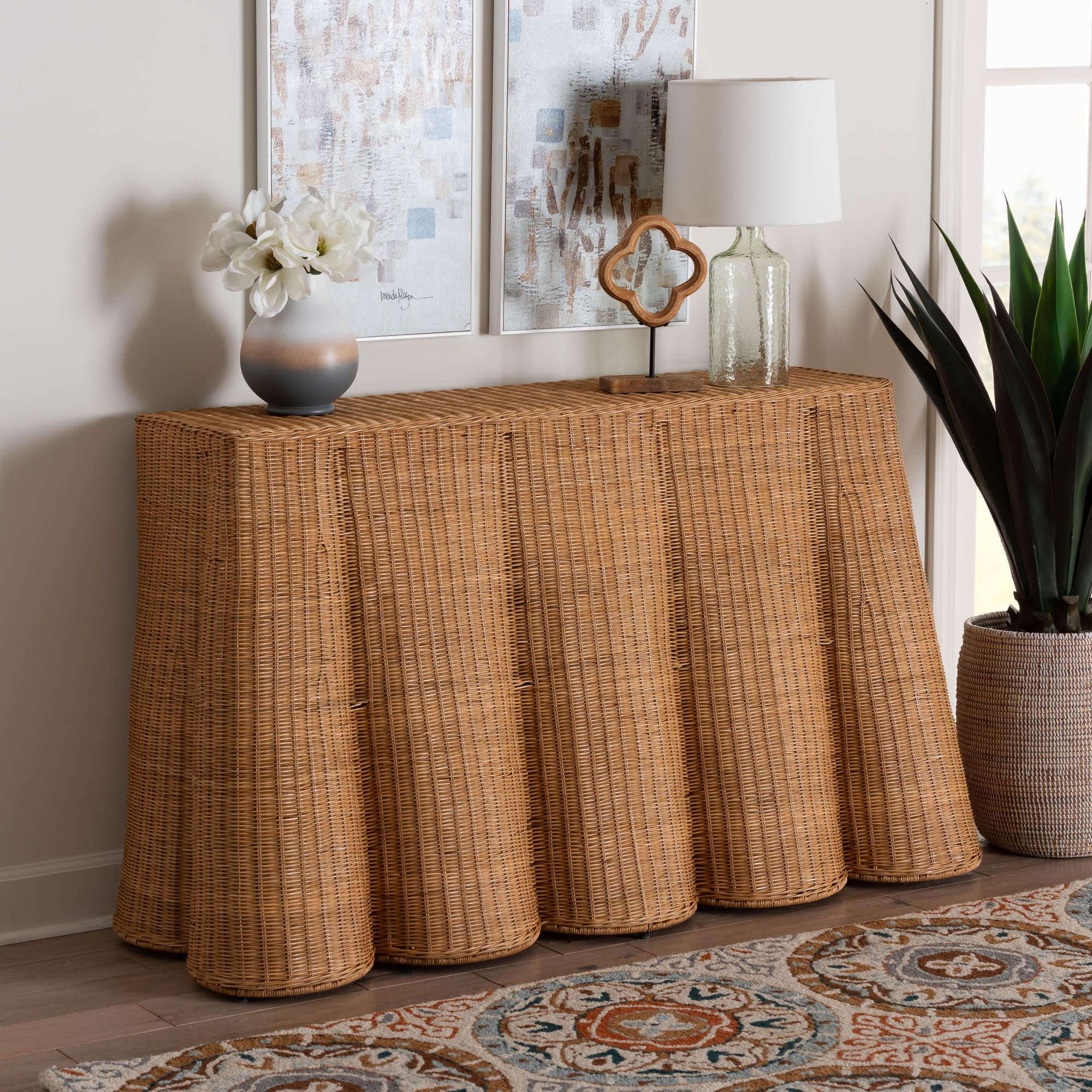 bali & pari Palm Boho Console Table, Natural Rattan, Honey - Walmart.com