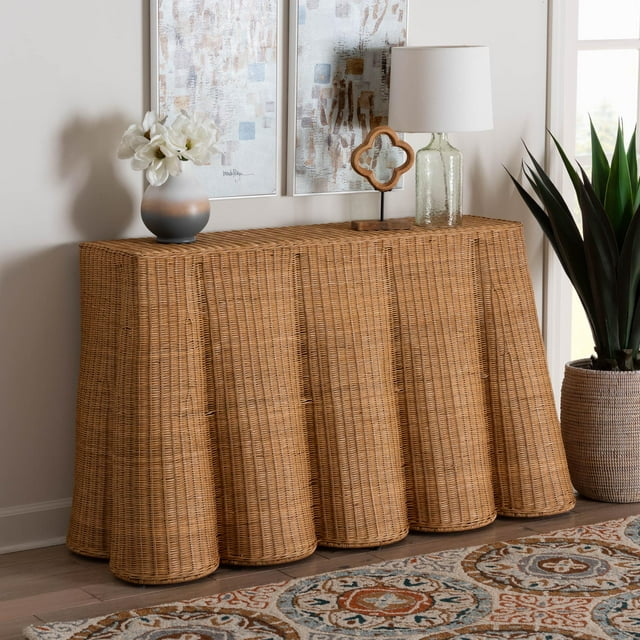 bali & pari Palm Boho Console Table, Natural Rattan, Honey - Walmart.com