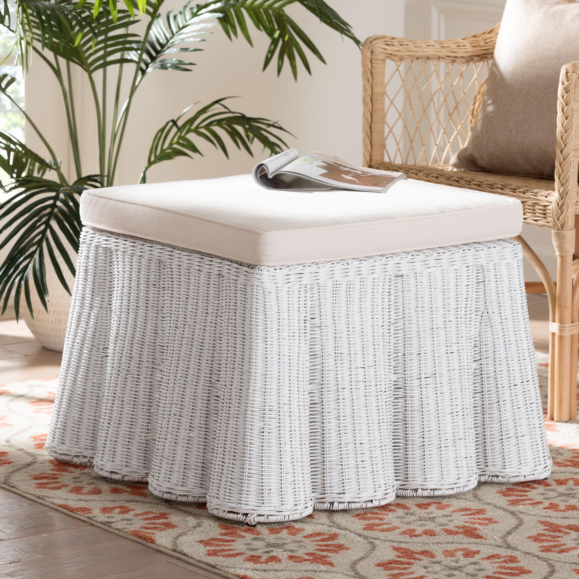 bali & pari Palm Boho Ottoman, White - Walmart.com