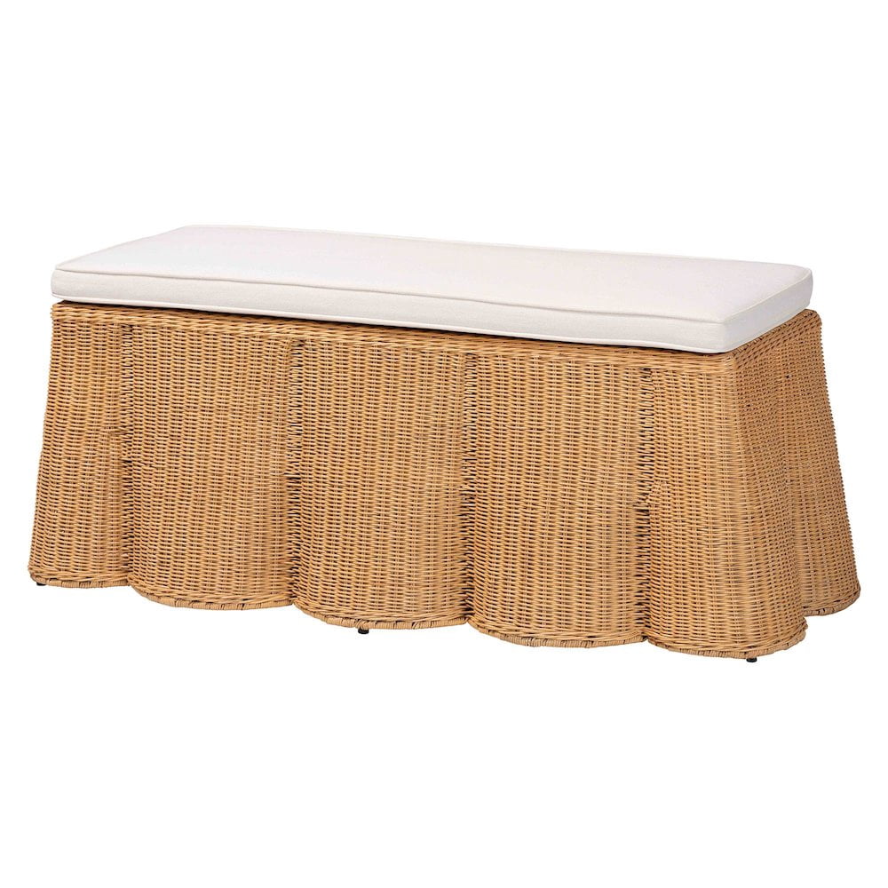 bali & pari Palm Scallop Natural Rattan Ottoman with Cushion - Walmart.com