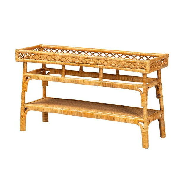 Bali & Pari Savitri Bohemian Console Table, Natural Rattan, 2-Tier with ...