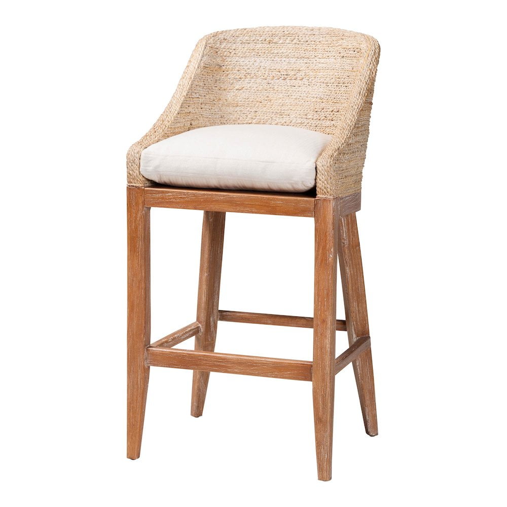 bali & pari Seagrass Bar Stool with Mahogany Wood Frame, Whitewash ...