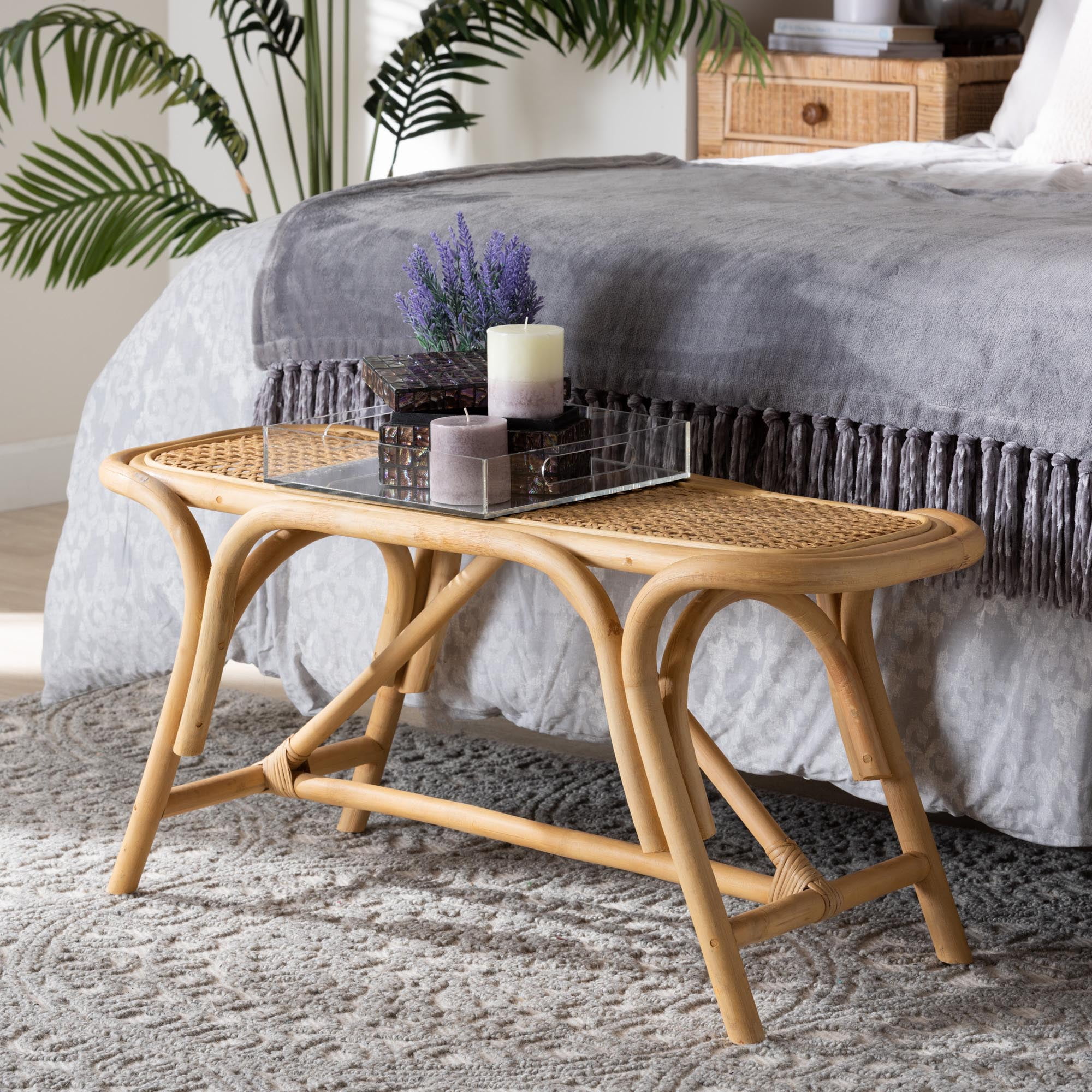 Septa Rattan BOHO Bench 38.60 W x 15.00 D x 18.10 H - Walmart.com