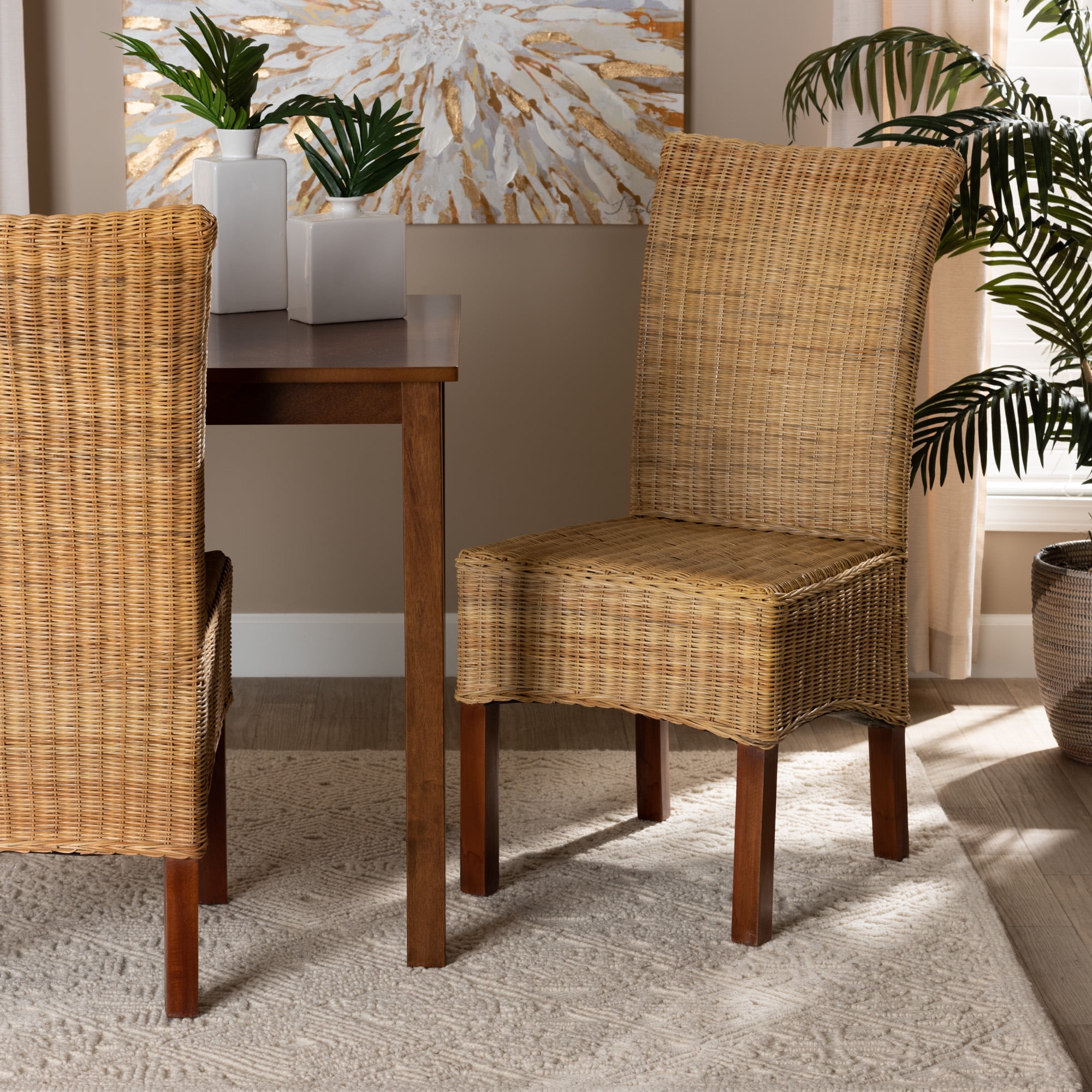 bali & pari Shamara Rattan and Mahogany wood BOHO Dining Chair, Natural ...