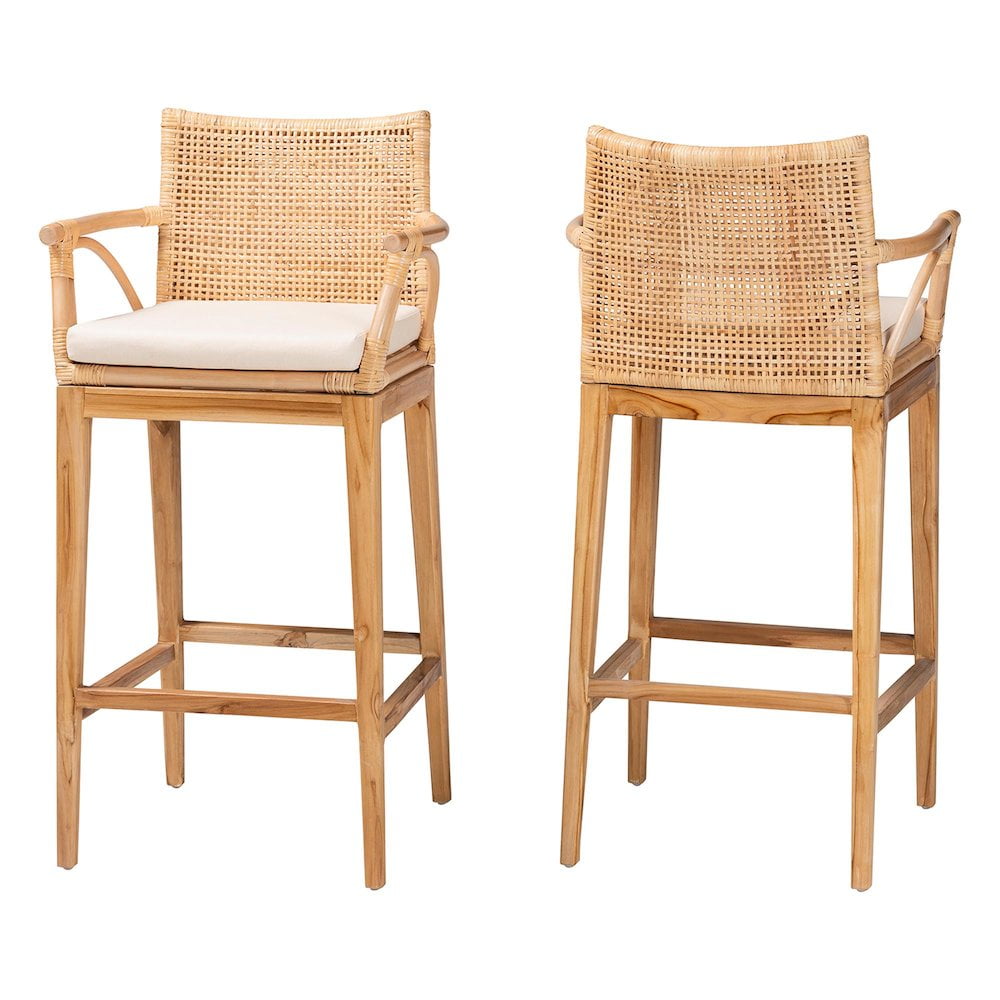 bali & pari Storsel Bohemian Natural Rattan and Teak Wood 2-Piece Bar Stool Set - Walmart.com