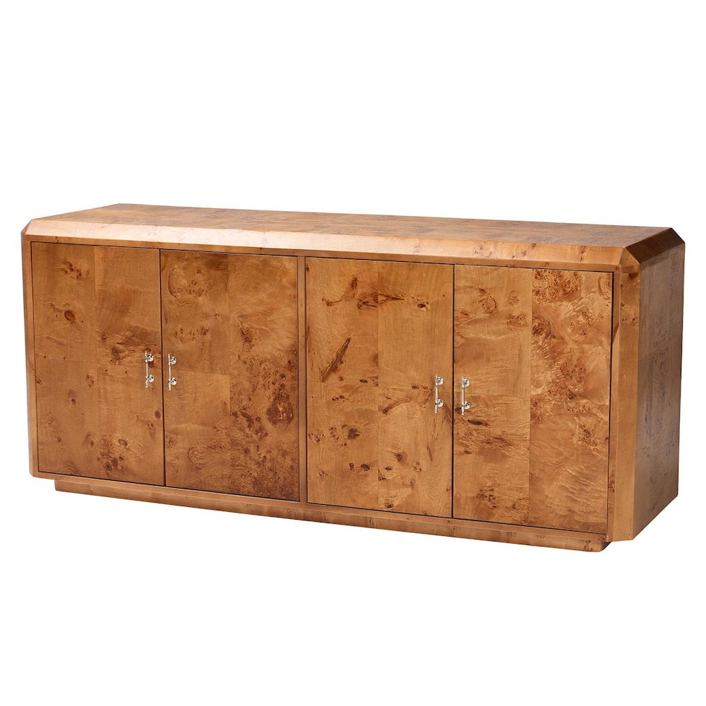bali & pari Valora Natural Mappa Burl Wood 4-Door Sideboard Buffet ...