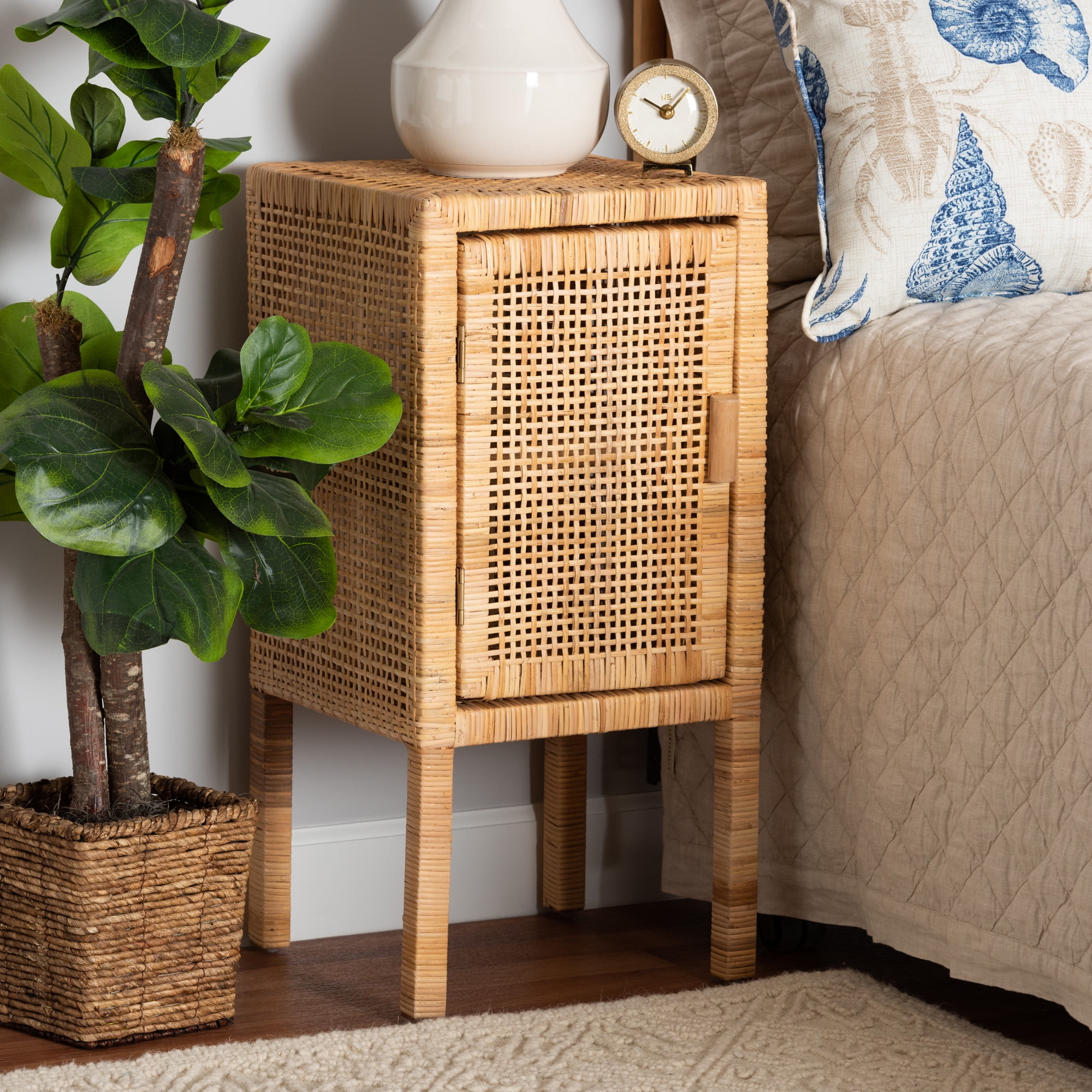 Free Shipping bali pari Vivan Modern Bohemian Natural Brown Rattan 1 Door Nightstand Walmart
