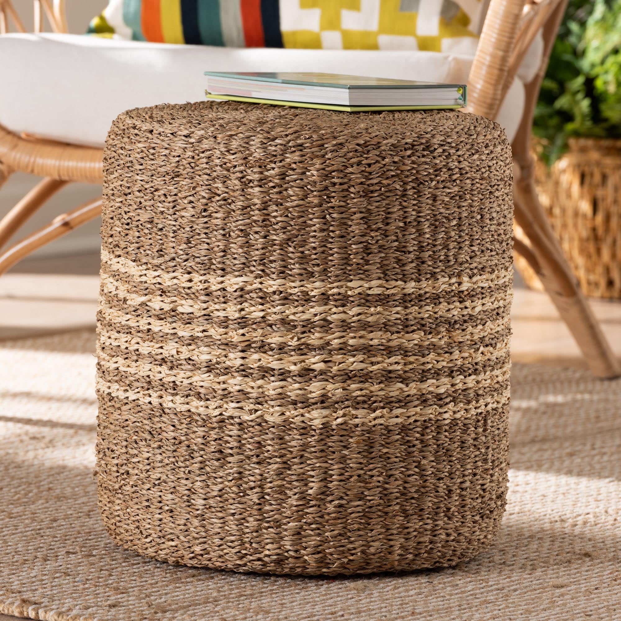 bali & pari Wickham Modern Bohemian Natural Brown Seagrass Ottoman ...
