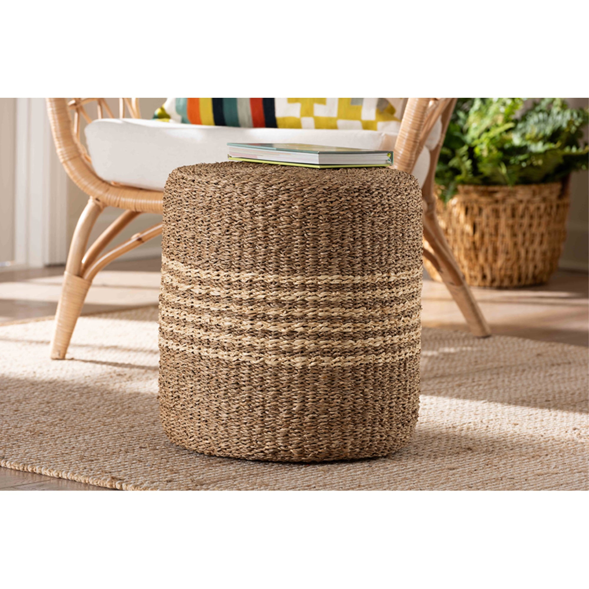 bali & pari Wickham Round Seagrass Rattan Ottoman Footstool in Natural ...