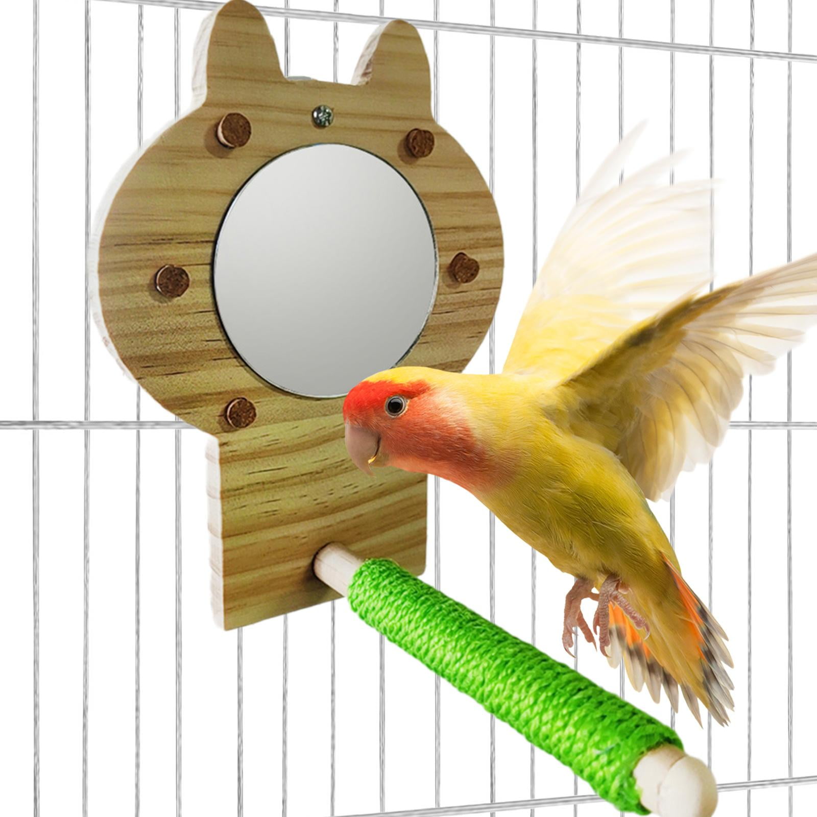 balikha Bird Parakeet Mirror for Cage,Parrot Perch Stand,Wooden ...