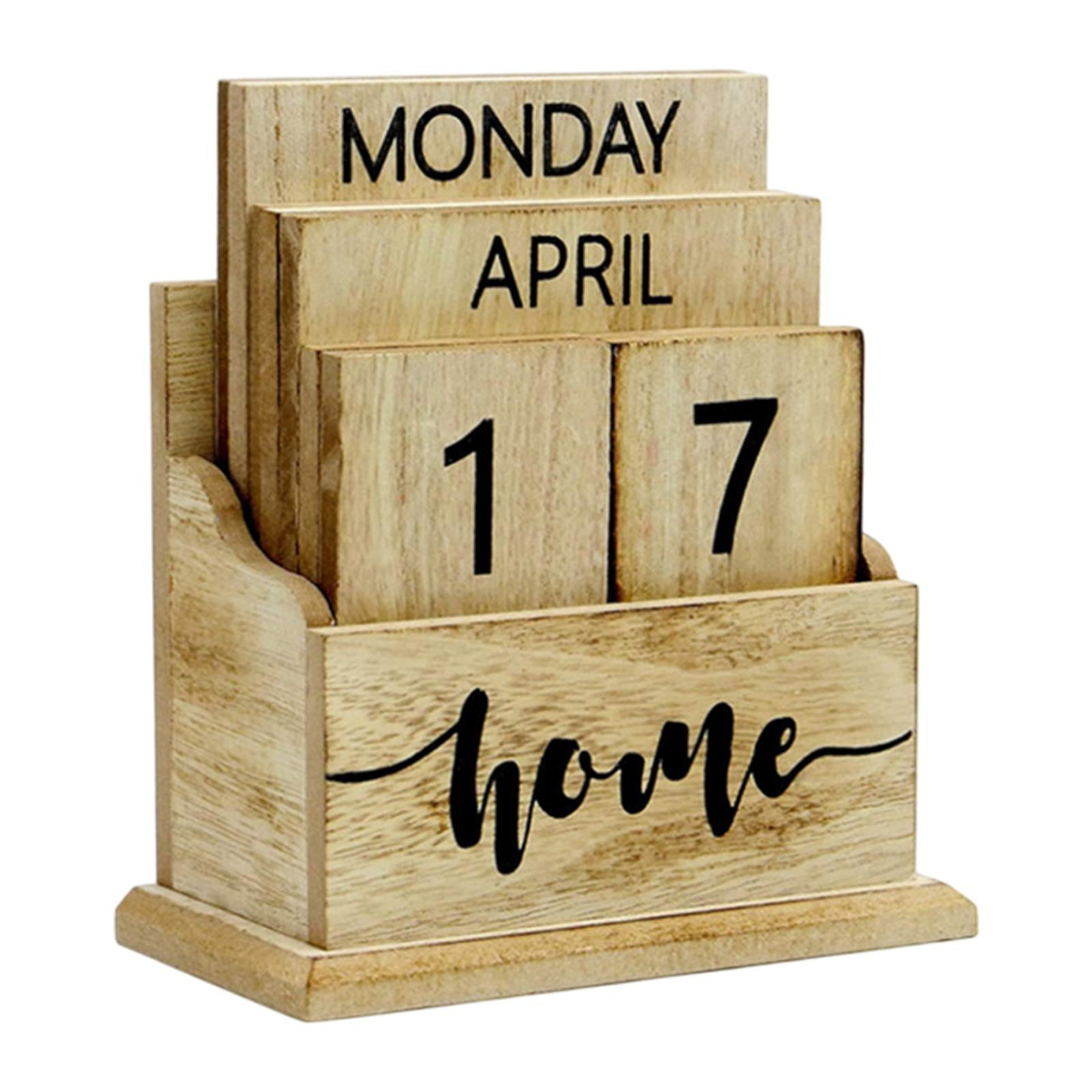 balikha Perpetual Calendar Wood Block Calendar Desk Desktop Home Rustic ...