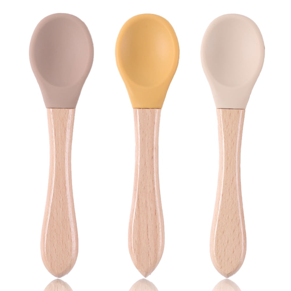 bamboo Baby Feeding Spoons with Soft Curved Silicone Tips for Toddlers ...