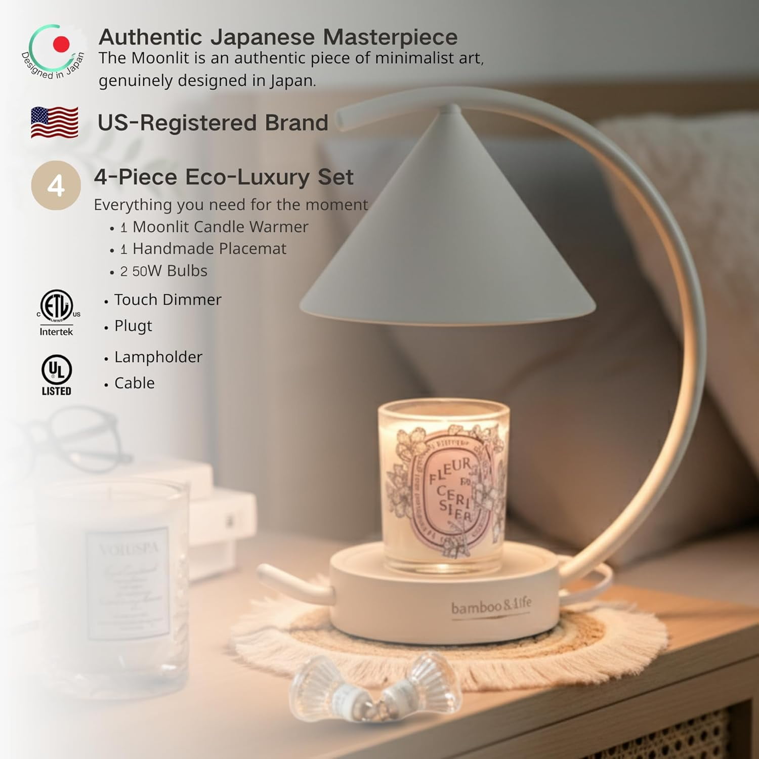bamboo&life Moonlit TouchOn Candle Warmer Lamp,4-Pc -Luxury Set ...