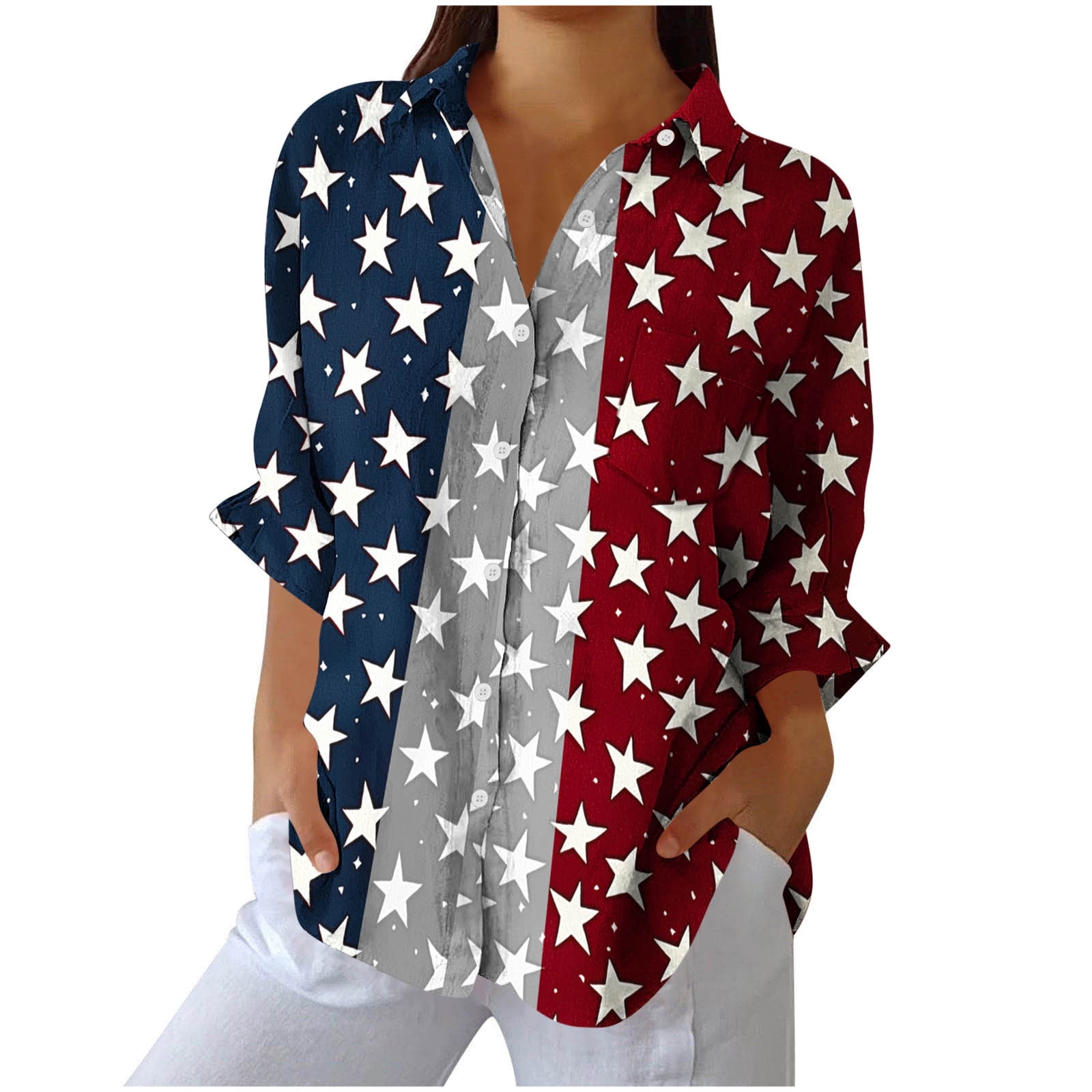 bamboo linen Independence Day shirts for womens collared Short Sleeve ...