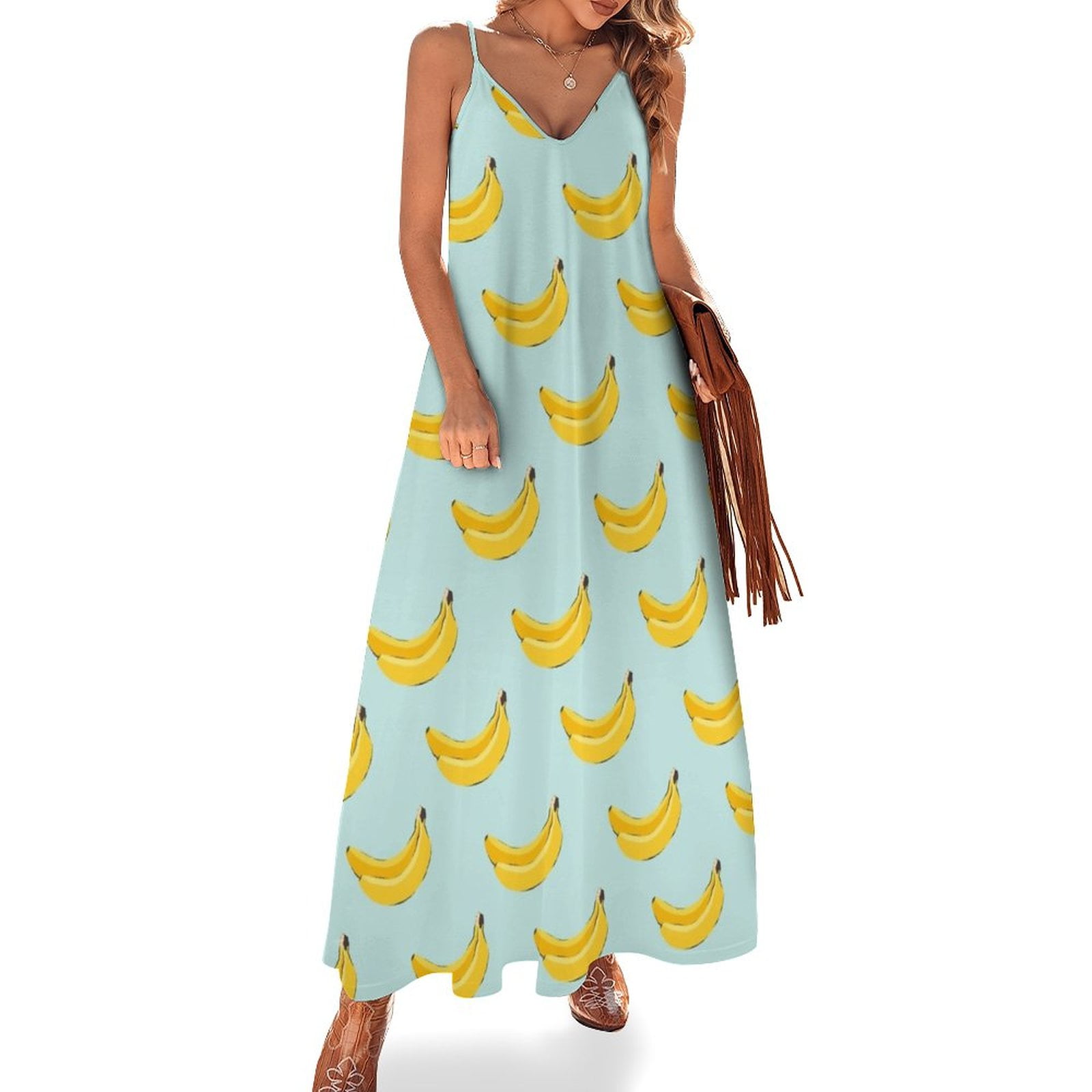 banana pattern Sleeveless Dress womens dress elegant chic wedding ...