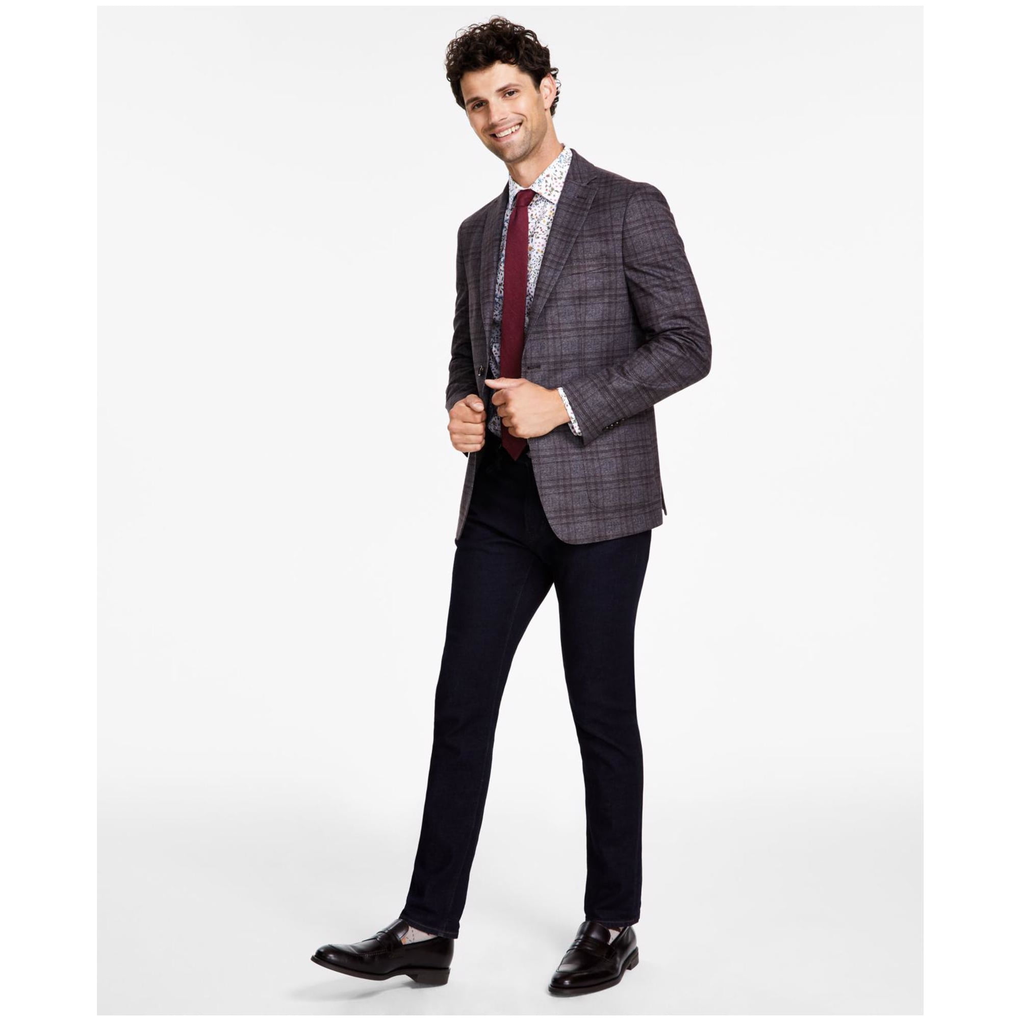 bar III Mens Slim Fit Knit Sport Two Button Blazer Jacket, Brown, 44 ...