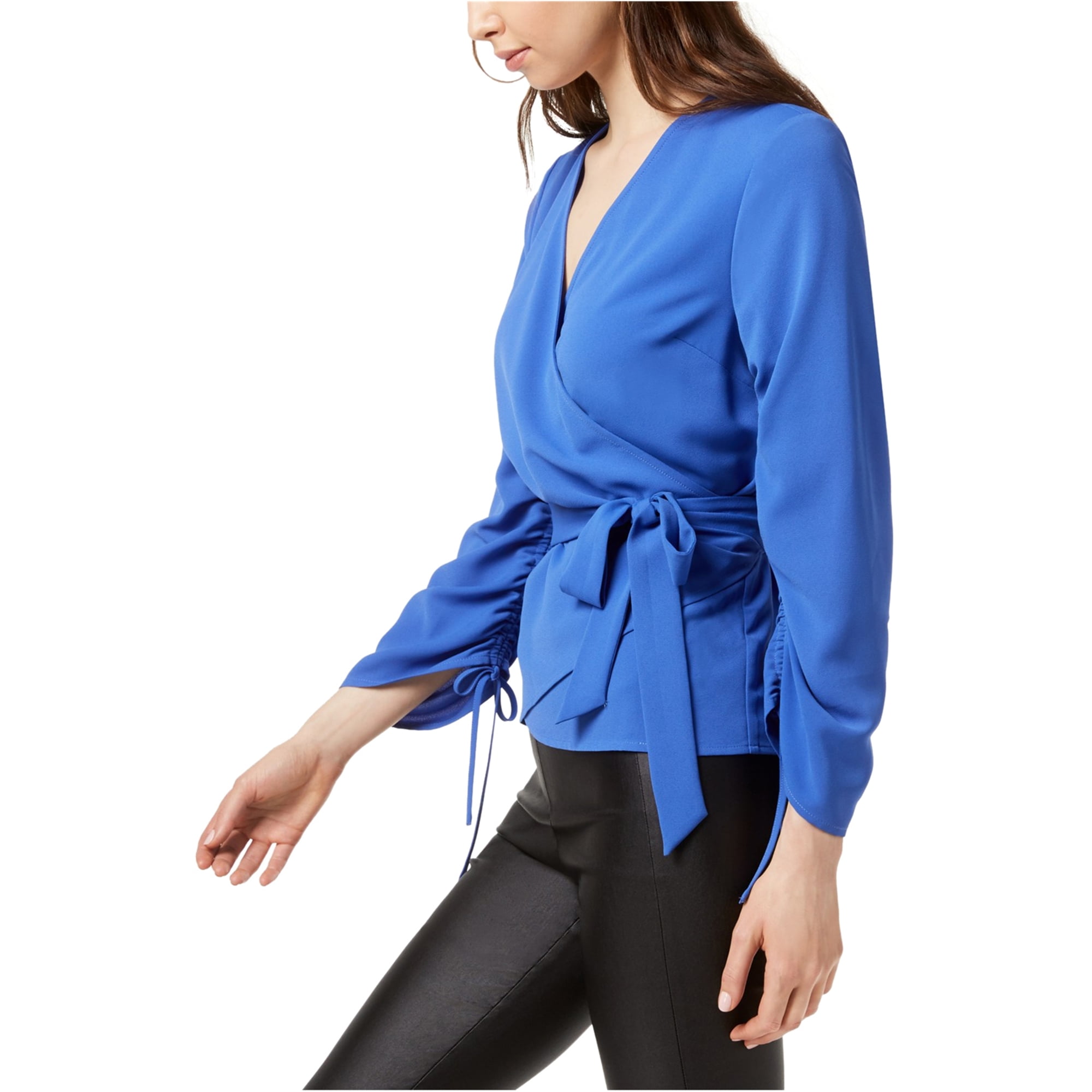 bar III Womens Ruched Wrap Knit Blouse, Blue, Large - Walmart.com