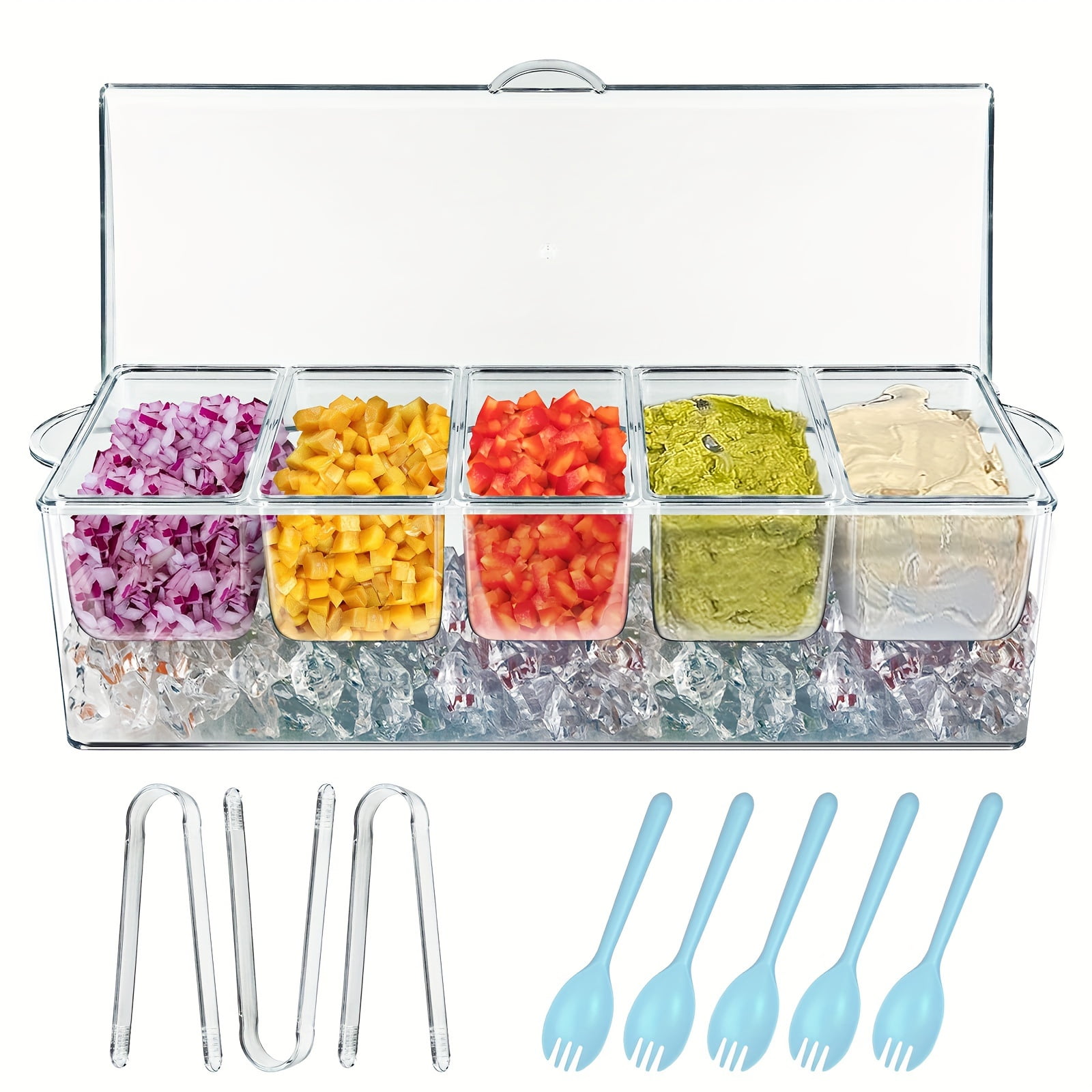 for bar Serving Tray On Ice With 5 Compartments Container, 5 Forks And ...