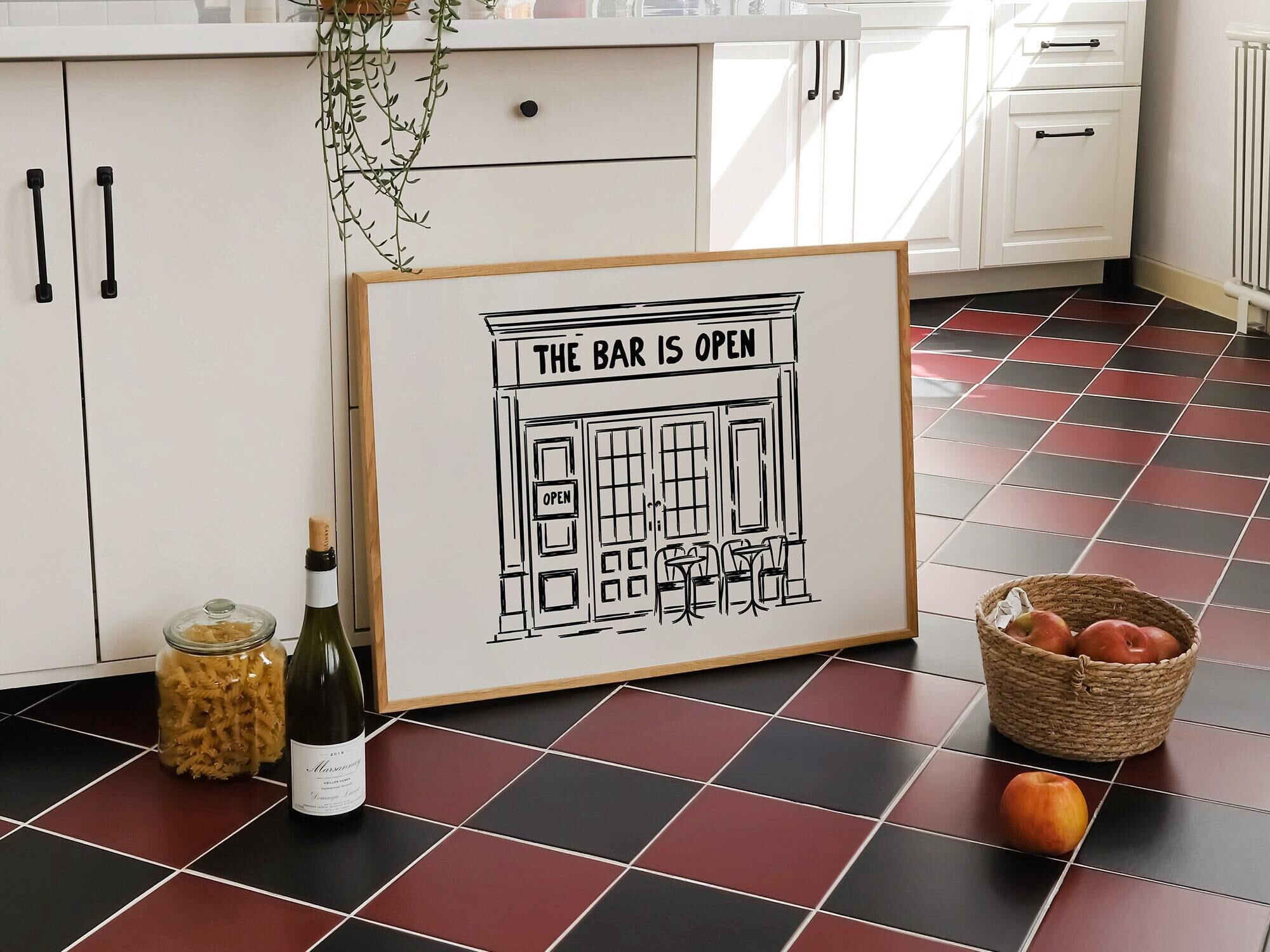bar cart print bar cart decor the bar is open horizontal wall art bar ...
